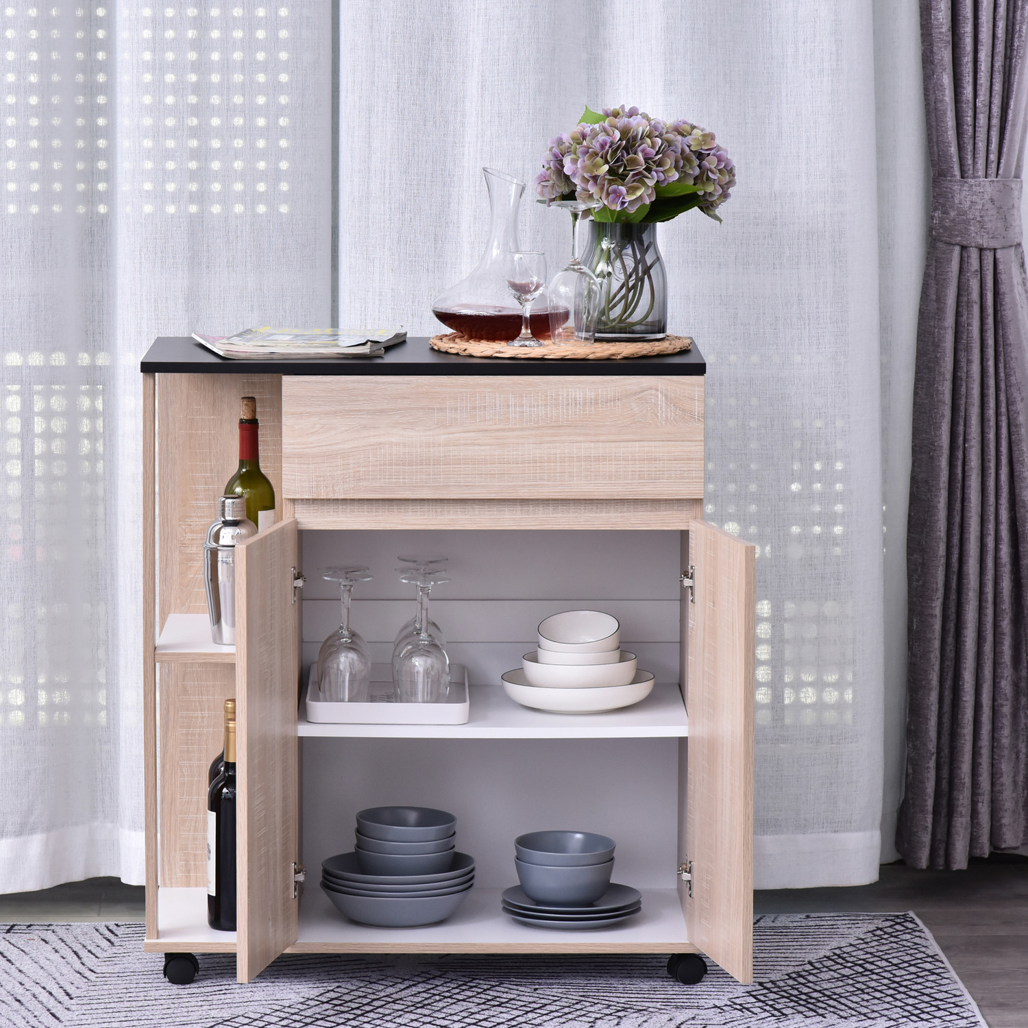 HOMCOM Kitchen Storage Rolling Island