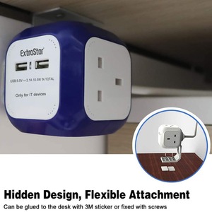 Power Cube 4 Ways Sockets 2 x USB Charger 5V 1.5m