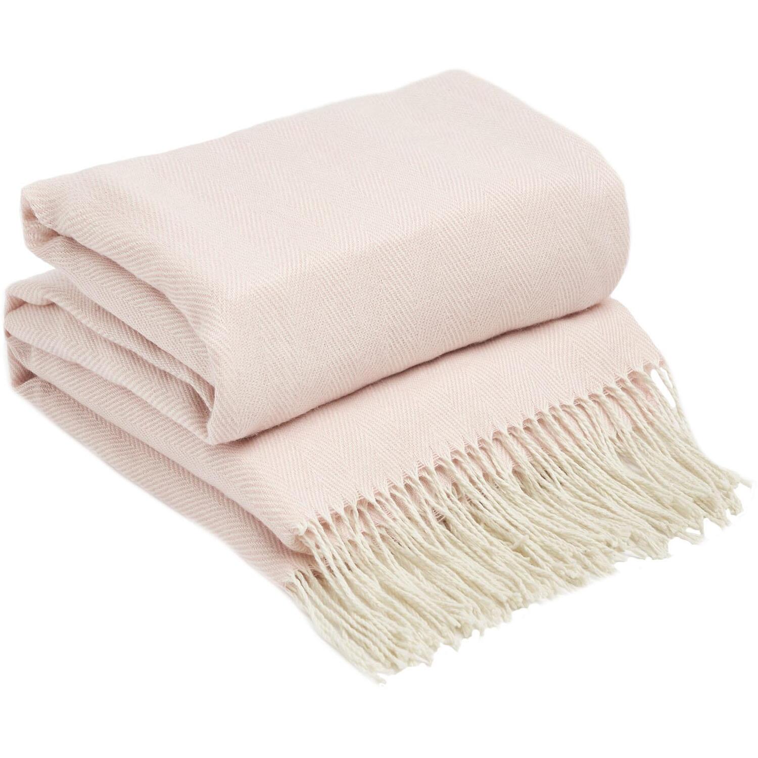 Highams Herringbone Chevron Tassel Knit Soft Throw