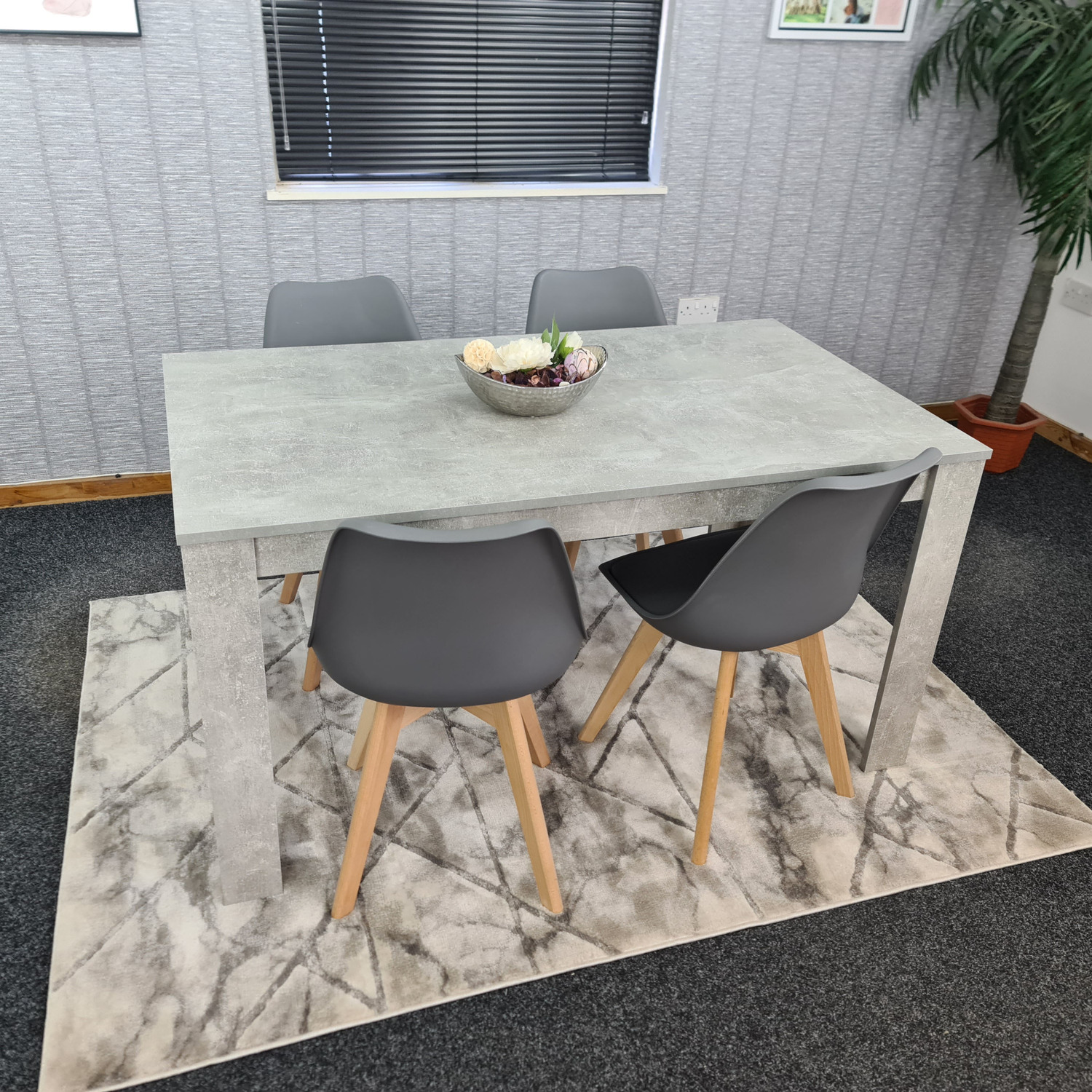 Stone Grey Effect Table with 4 Chairs Dining Set