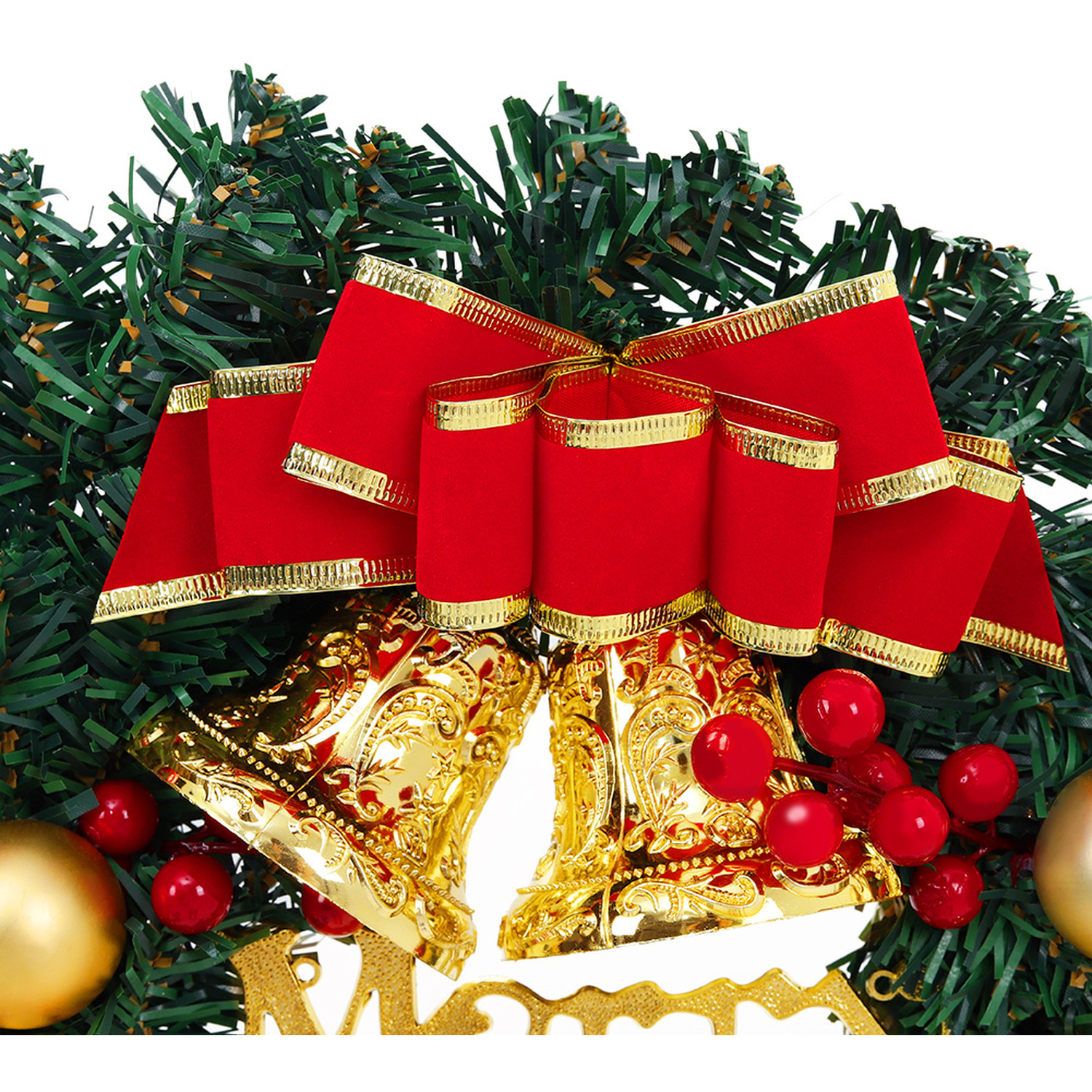 30cm Christmas Berry Bell Pine Needle Wreath Hanging Door Fireplace Decor