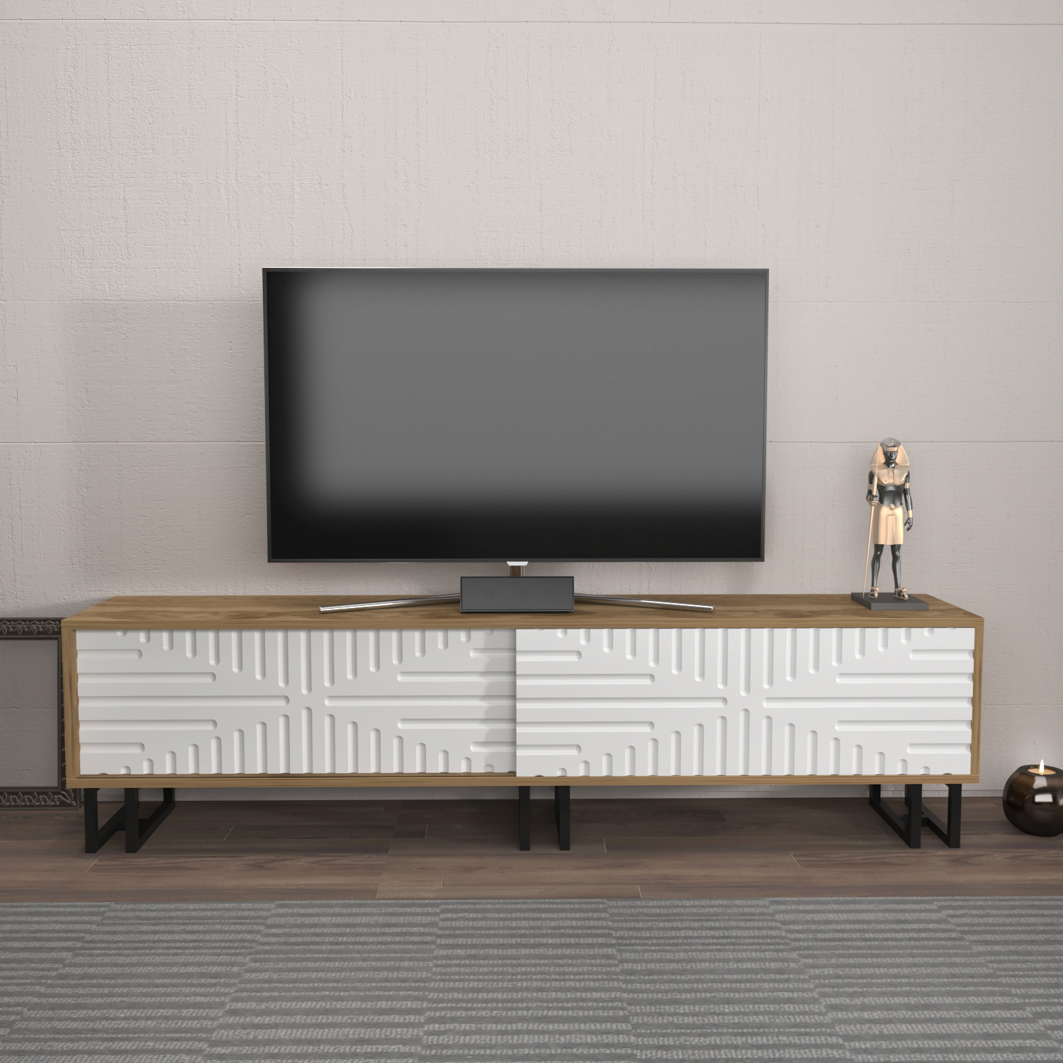 Askal 180 cm Wide Modern TV Unit and TV Stand with Sliding Cabinets