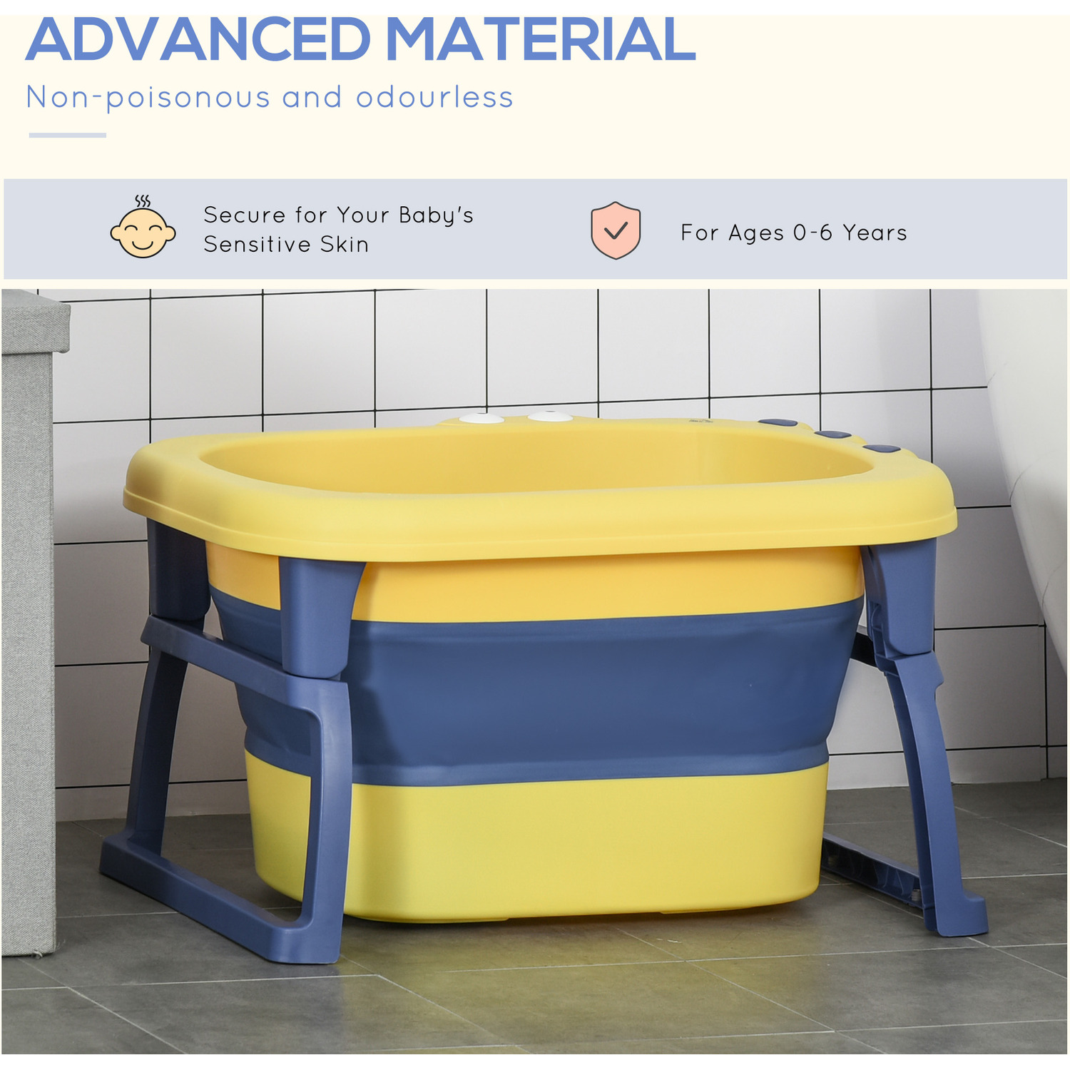Baby Bath Tub Collapsible Non-Slip with Stool Seat