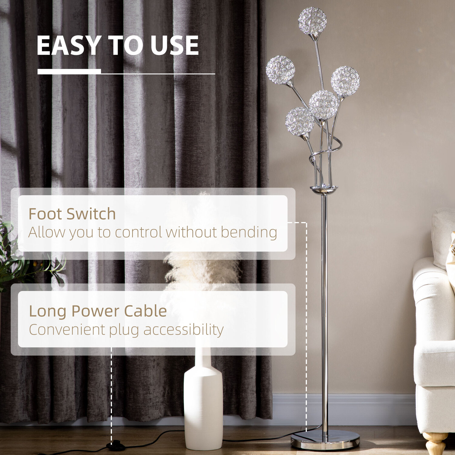Modern 5 Lights Floor Lamps Crystal