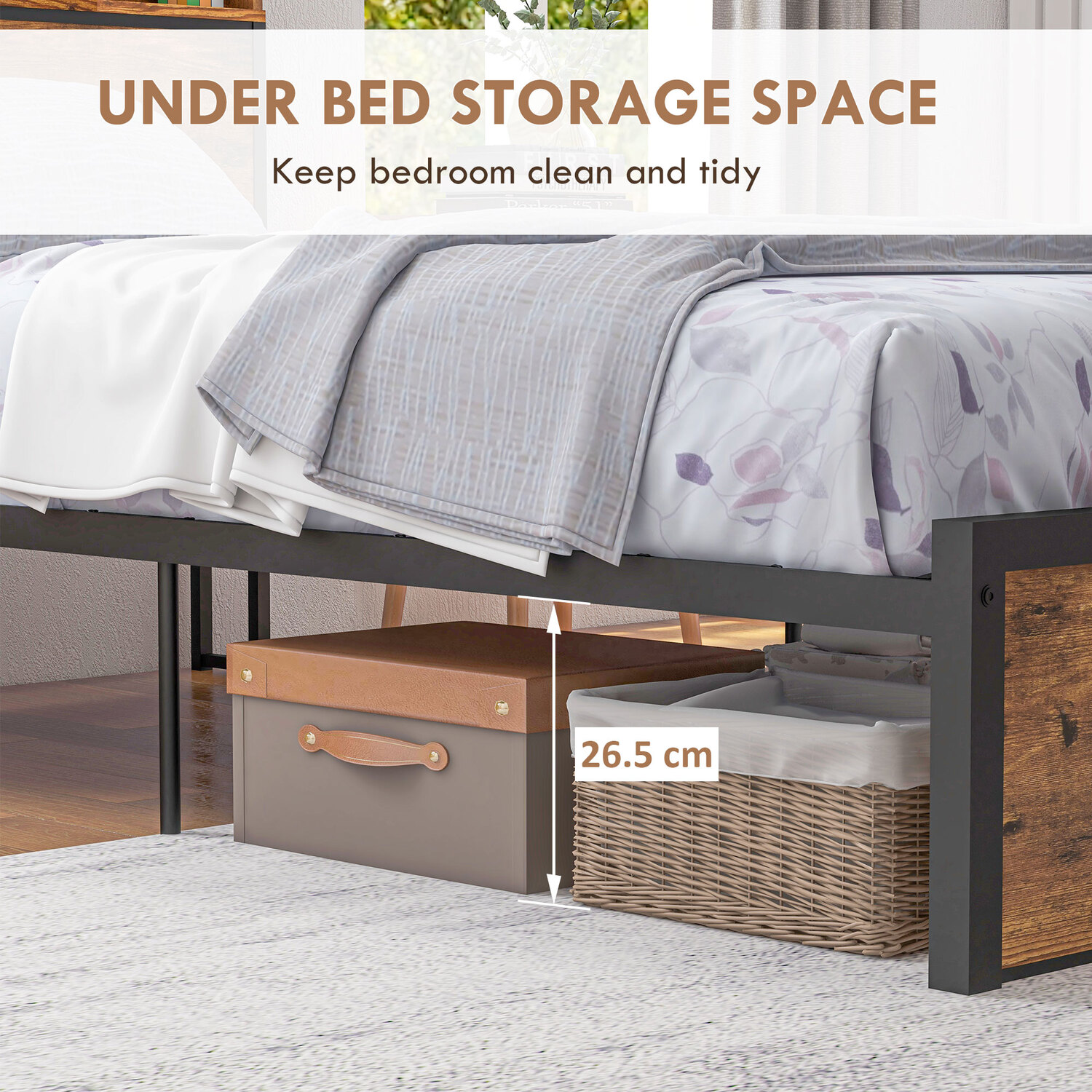 Steel Bed Frame with Storage Headboard