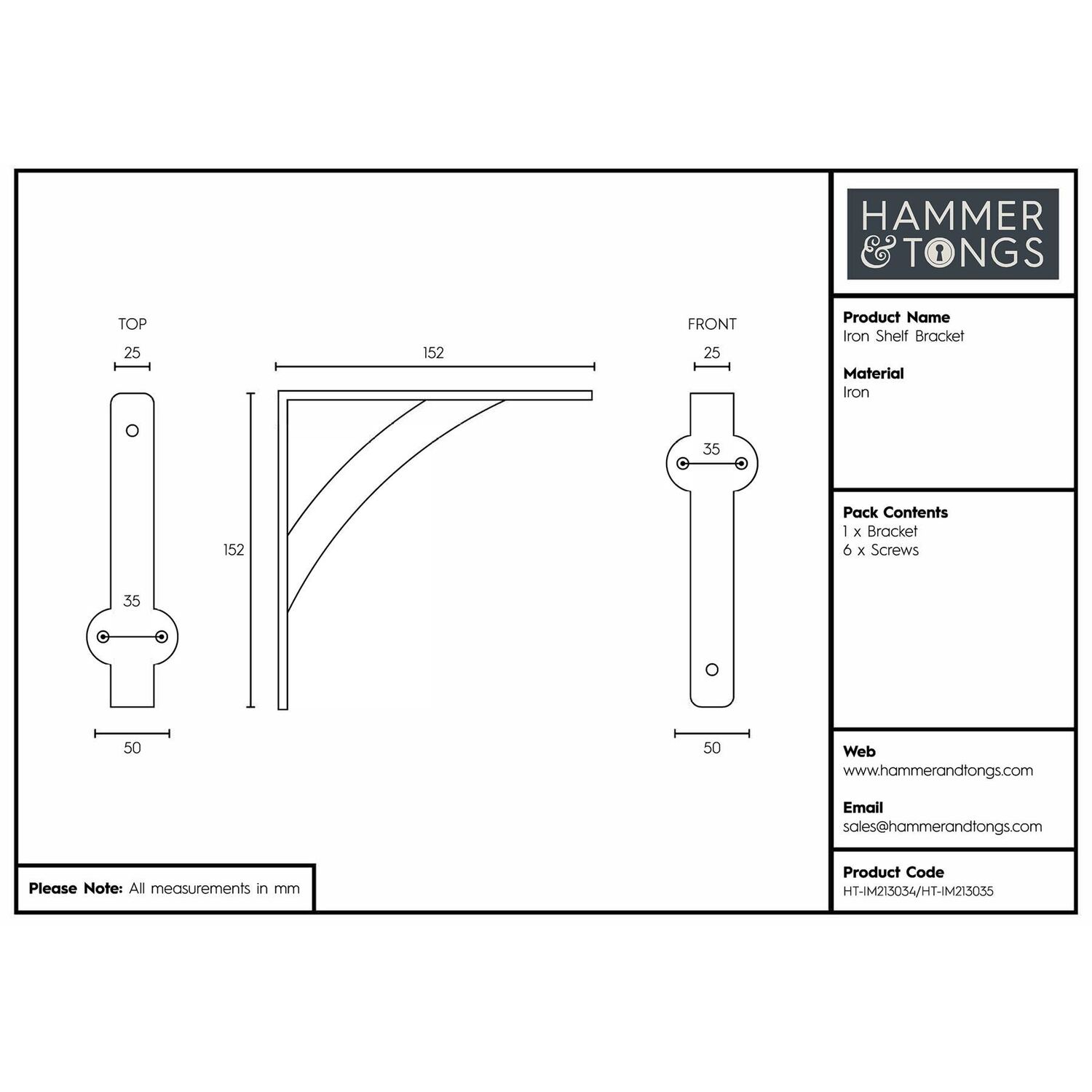 Hammer Tongs Iron Shelf Bracket - D150mm - Pack of 4