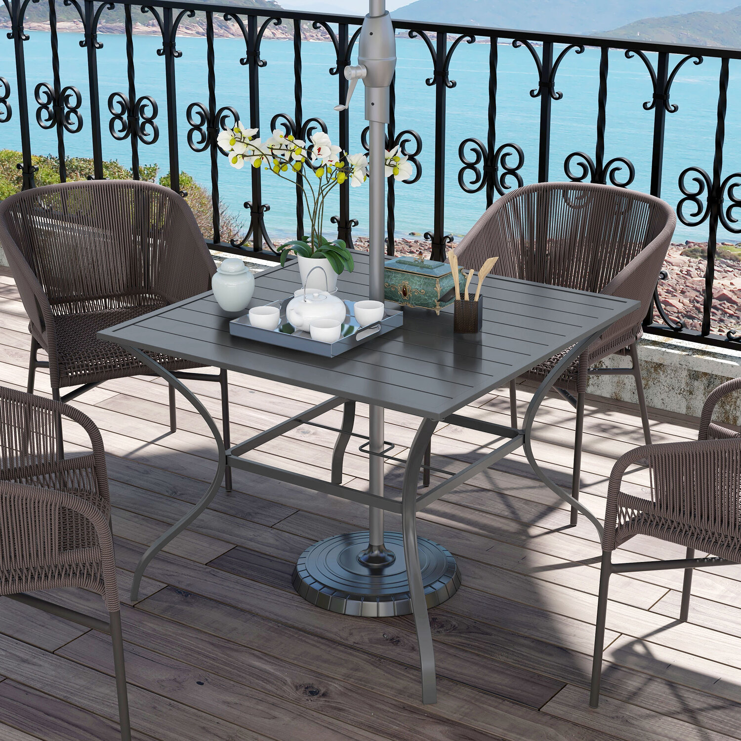 Slatted Metal Plate Tabletop Garden Table
