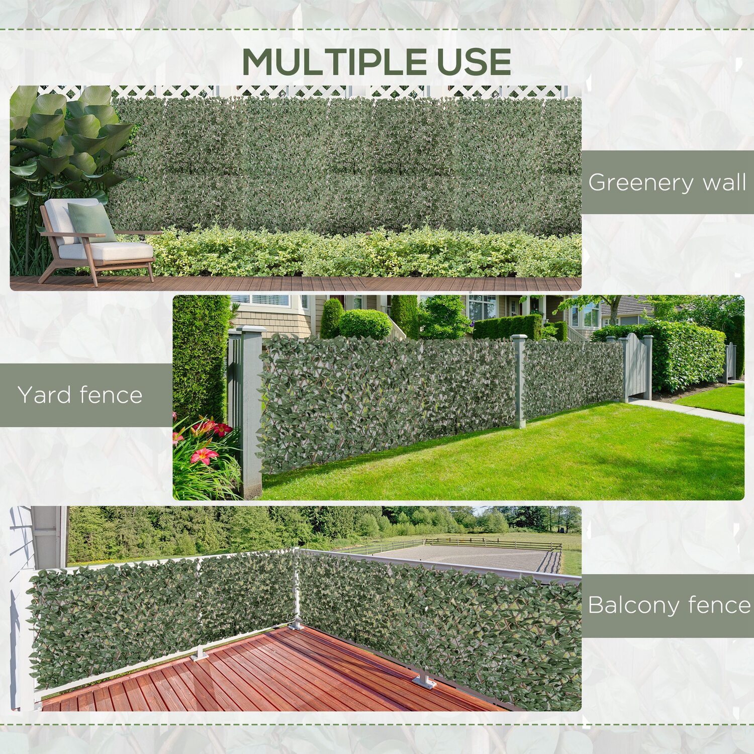 Outsunny 4 PCs Expandable Trellis Fence 2m x 1m Artificial Plant