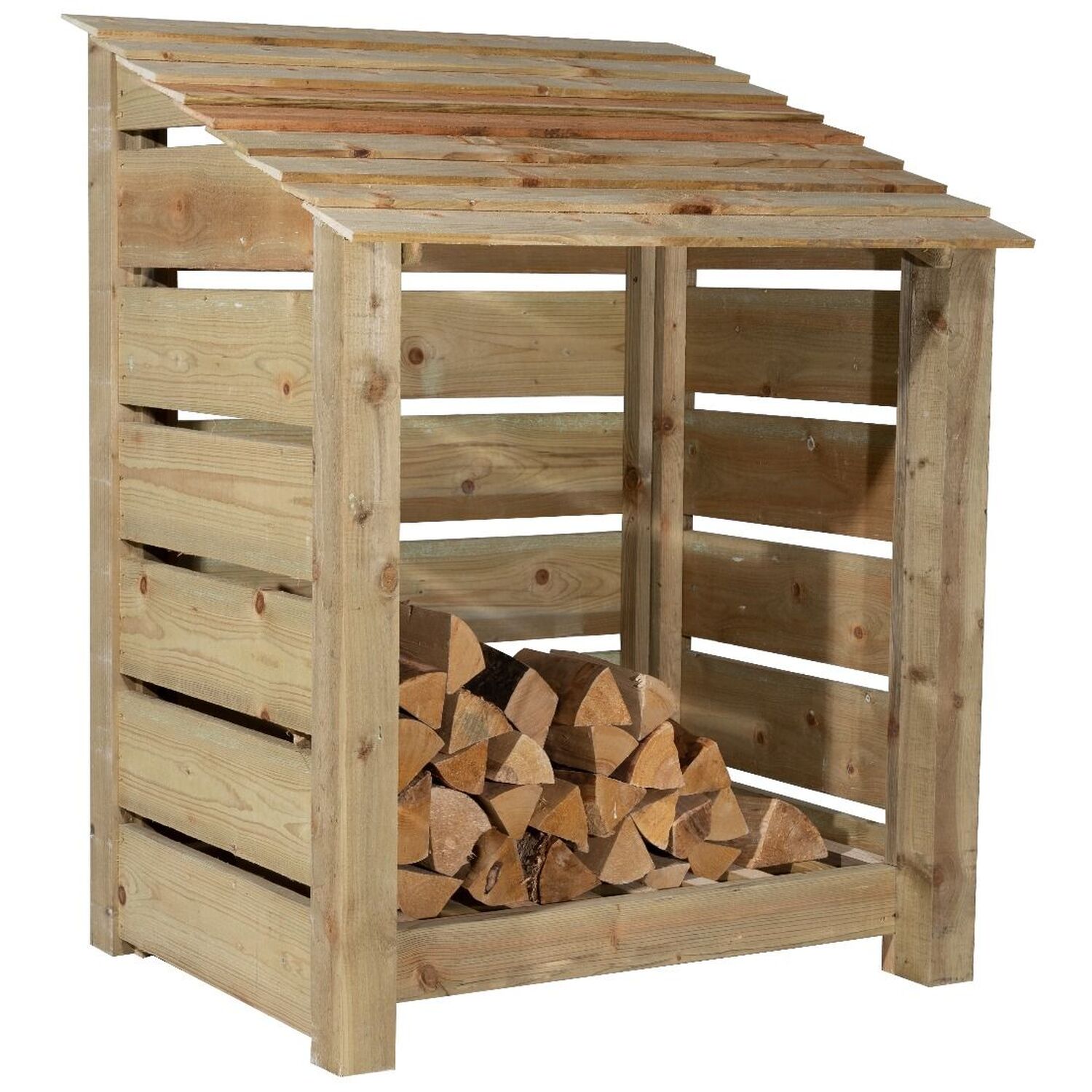 Slatted single bay wooden log store