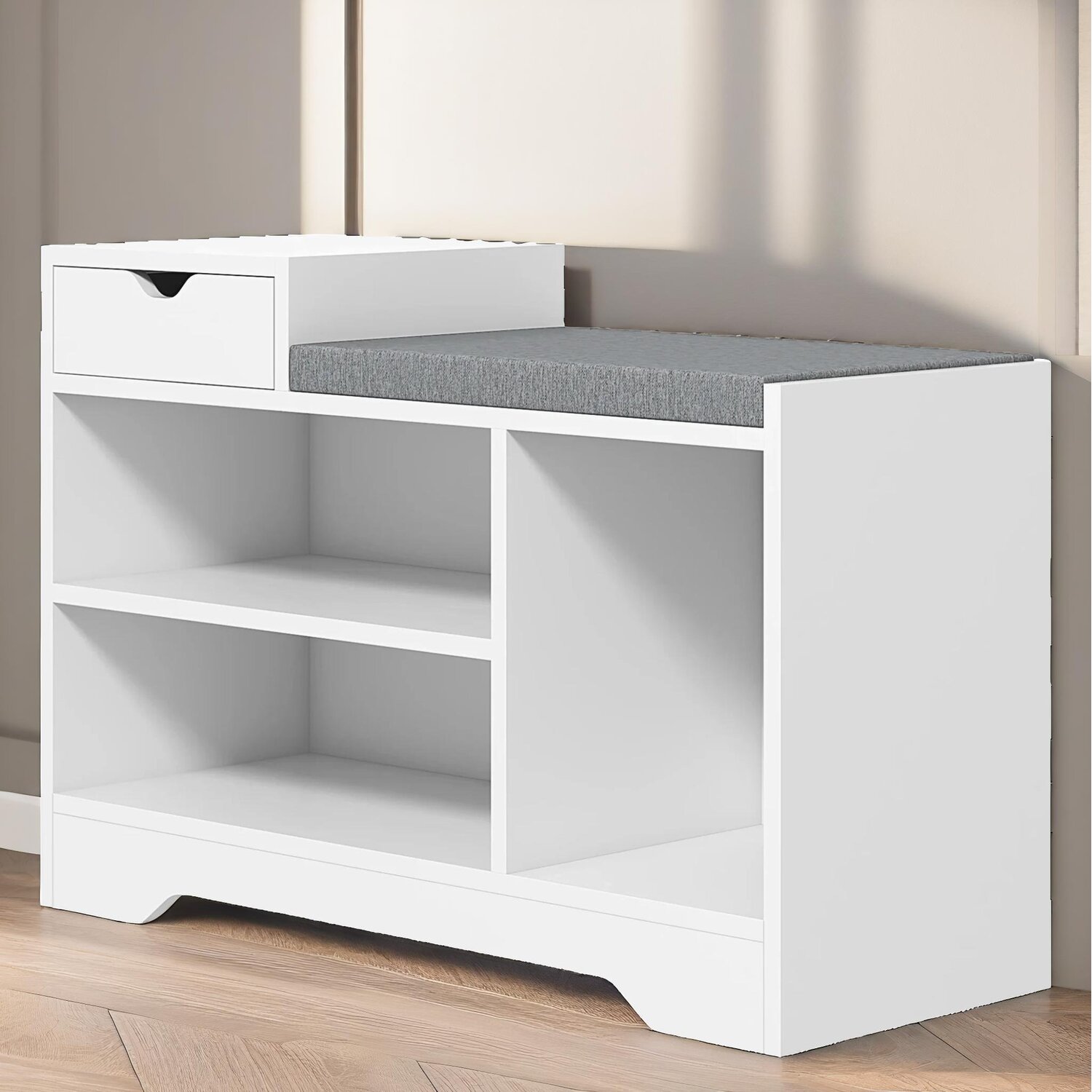 Industrial Shoe Storage Bench With 3 Open Shelves