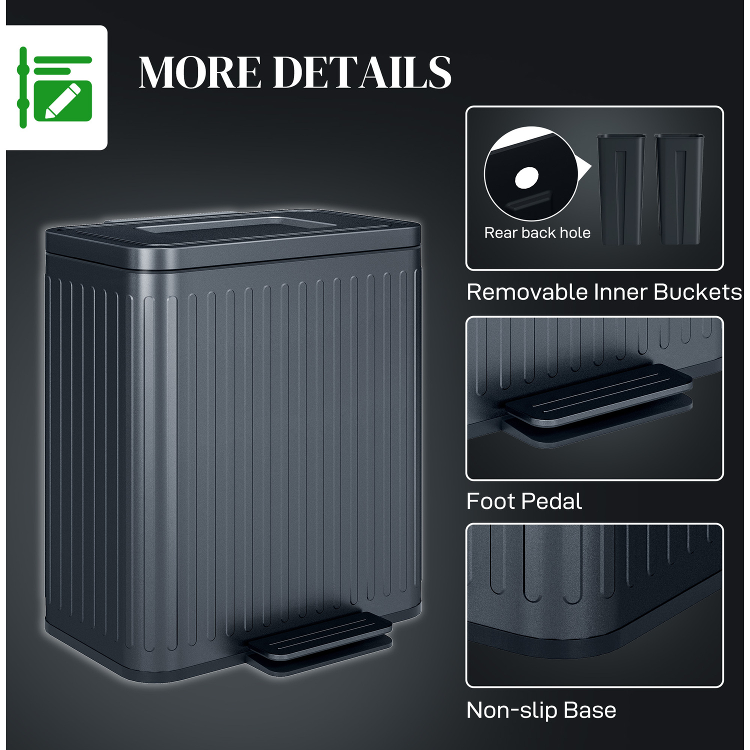 HOMCOM Dual 20L Kitchen Double Bin with Soft-Close Lid