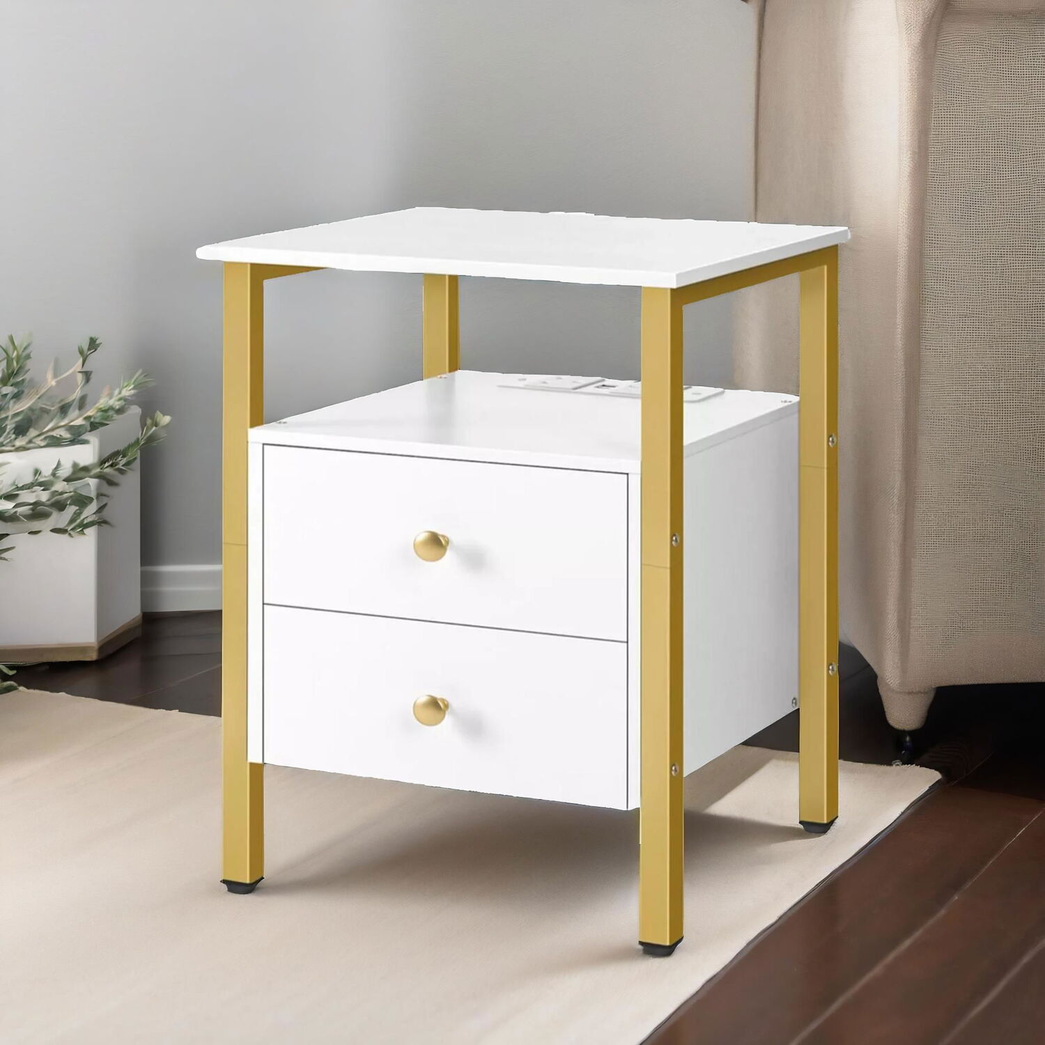2 Drawer Smart Bedside Table With Power