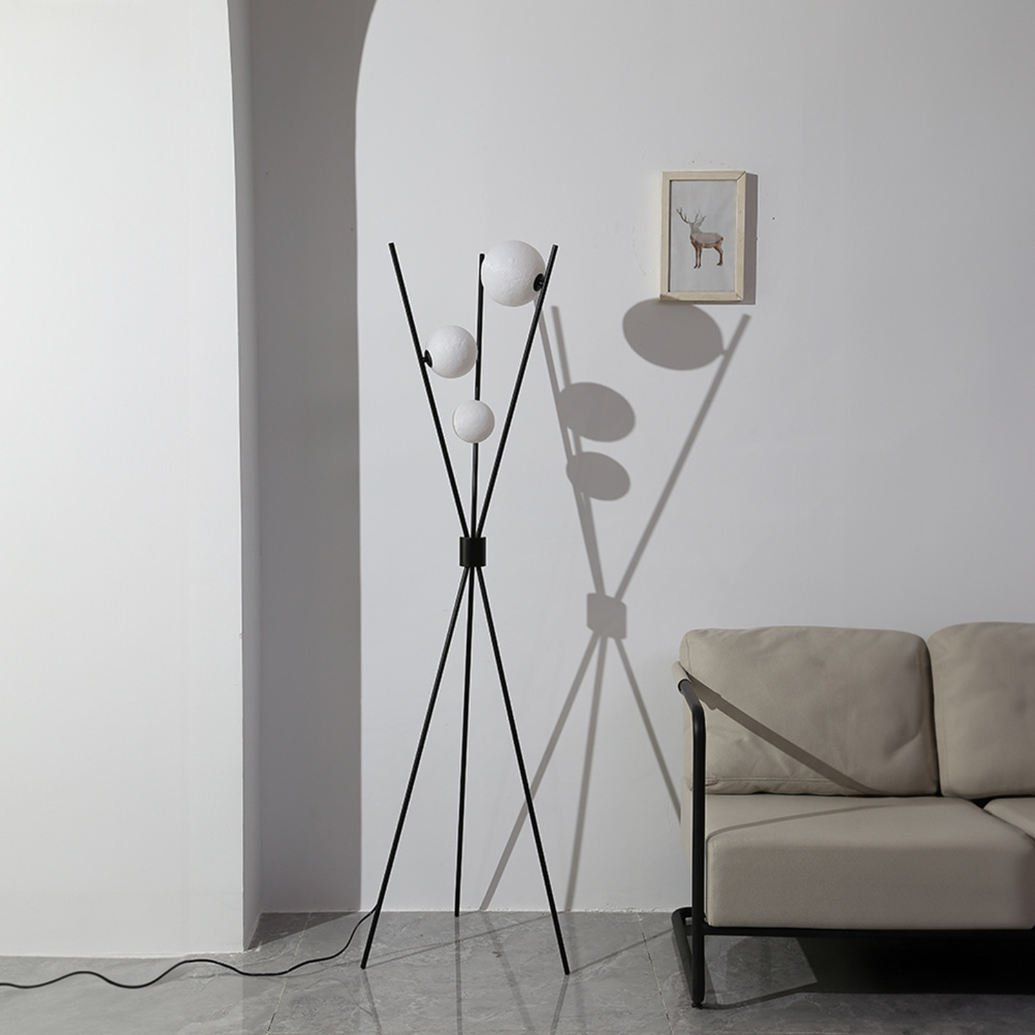 Standing Floor Lamp with Metal Tripod Base and Plastic Shade