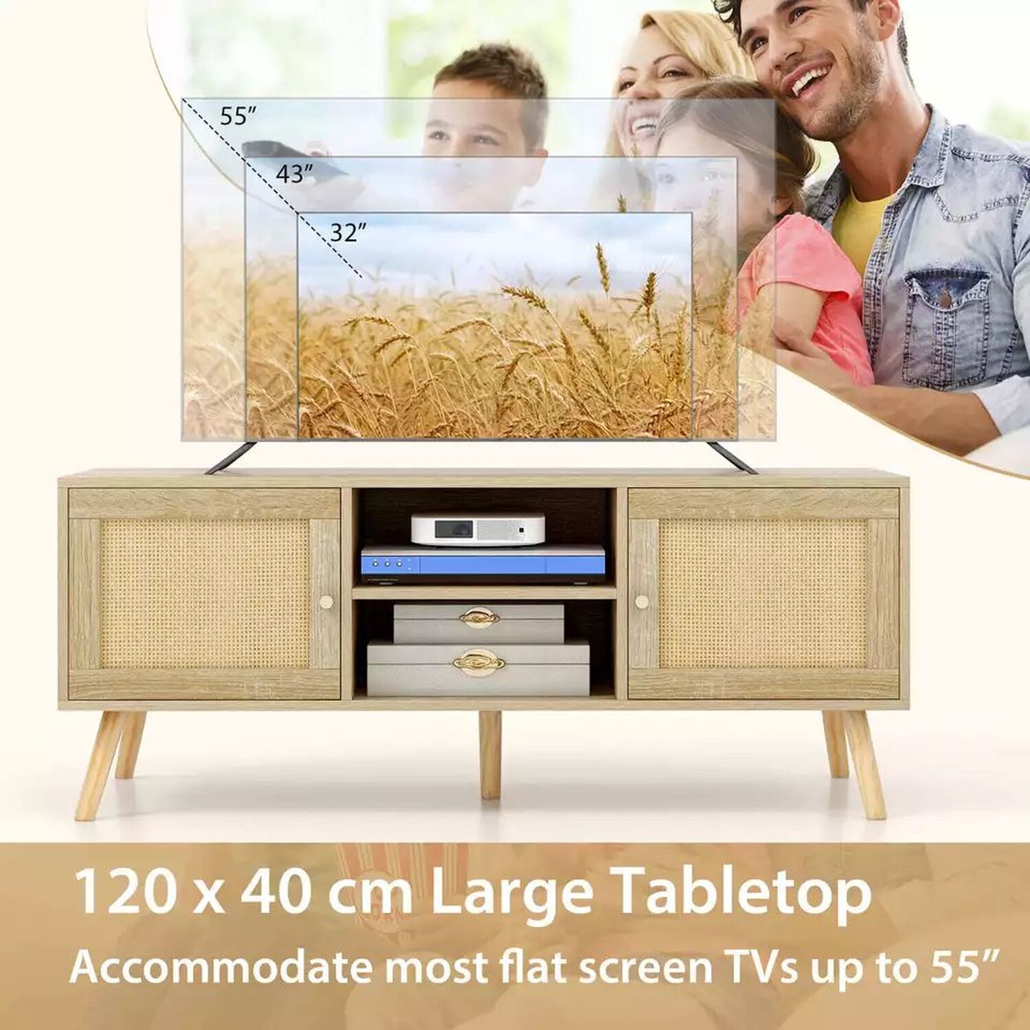 120cm Rattan Media Console Table TV Stand