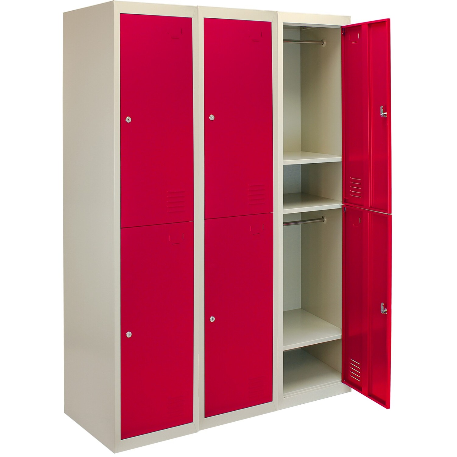 3 x Metal Storage Lockers - Two Doors, Red - Flatpack