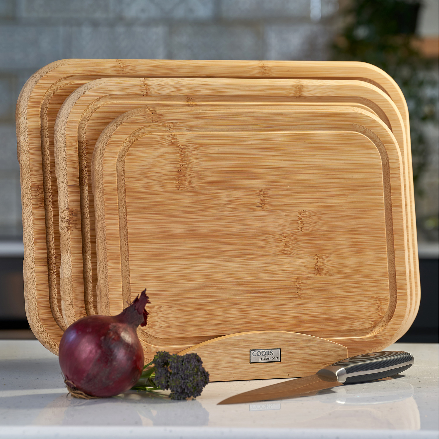 Cooks Professional 3 Piece Bamboo Chopping Board Set With Bamboo Stand