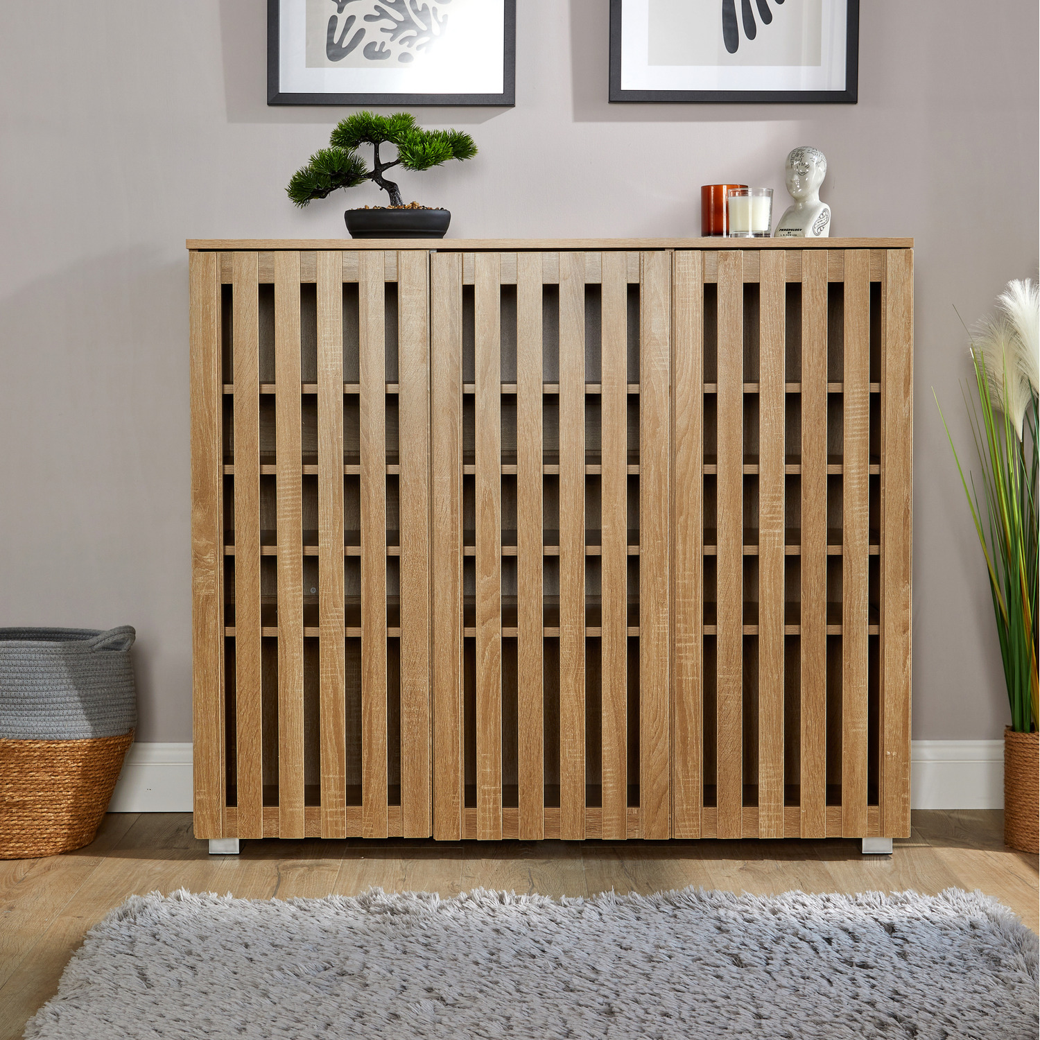 Halden Shoe Storage 3 Door Slatted Front Cabinet Unit