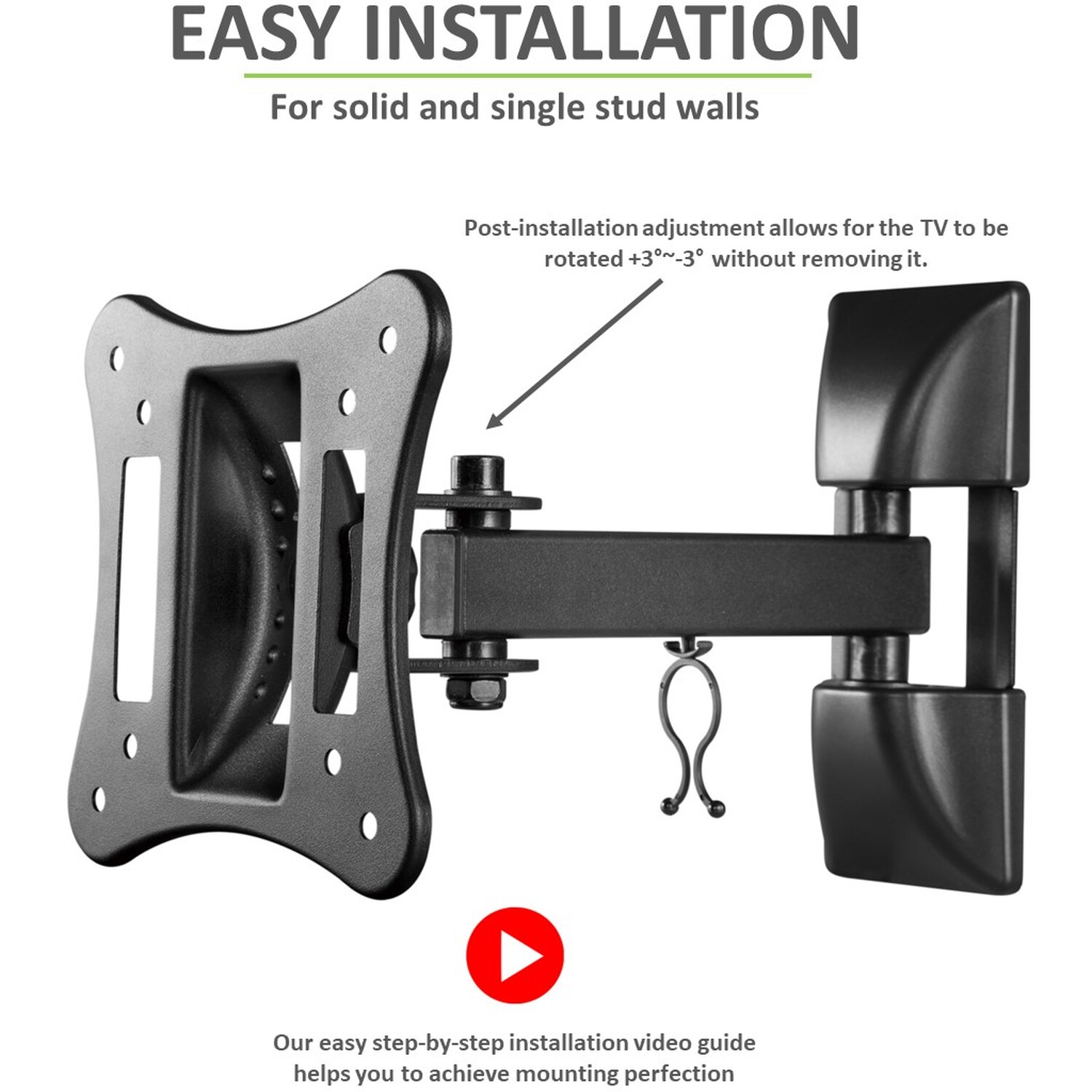 Full Motion Single Arm TV Wall Mount Bracket for TVs 13" to 27"