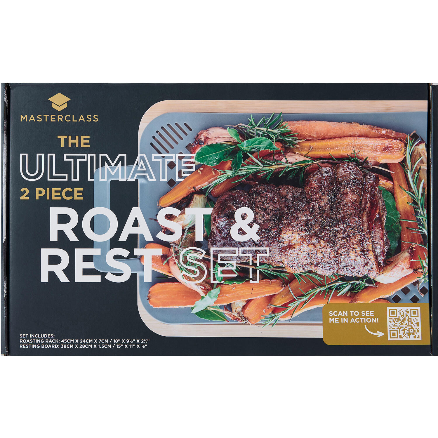 MasterClass 2pc 'Roast and Rest' Set, Silicone Rack and Wood Resting Board