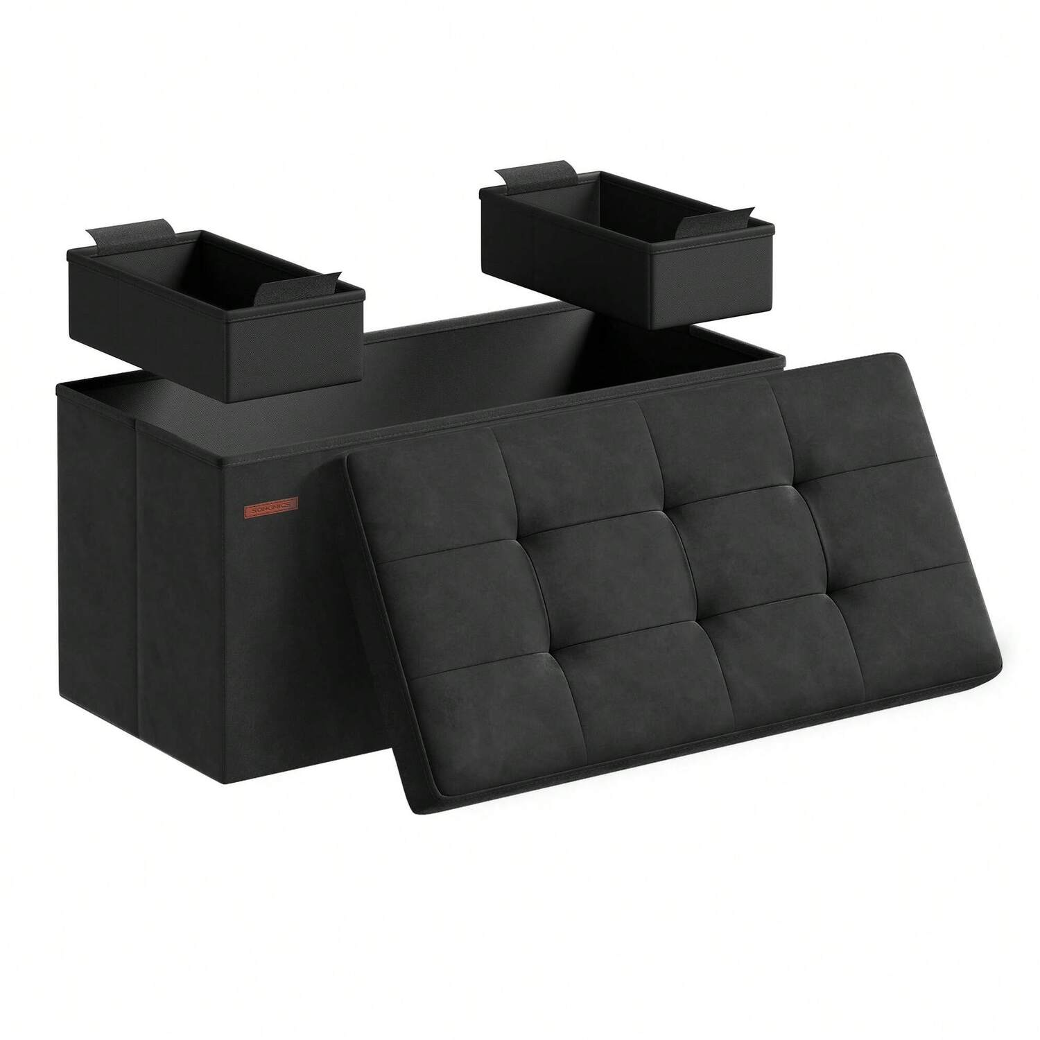 SONGMICS Velvet Storage Ottoman with Extra Boxes