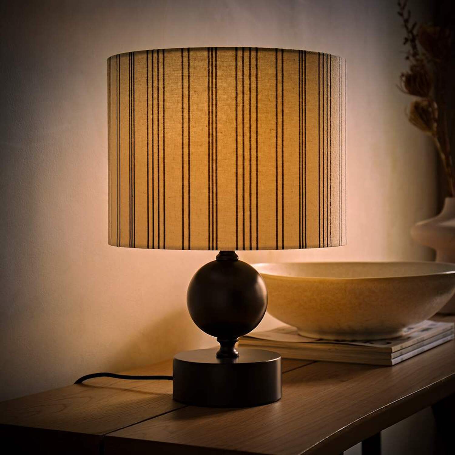 Anthony Candlestick Table Lamp with Stripe Shade