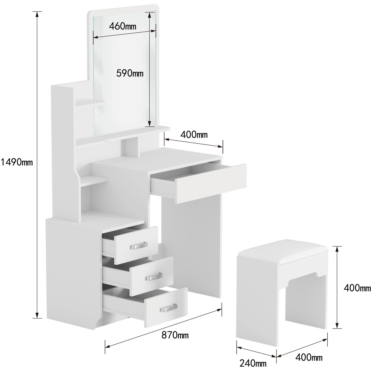Arlo White Dressing Table with Drawers,