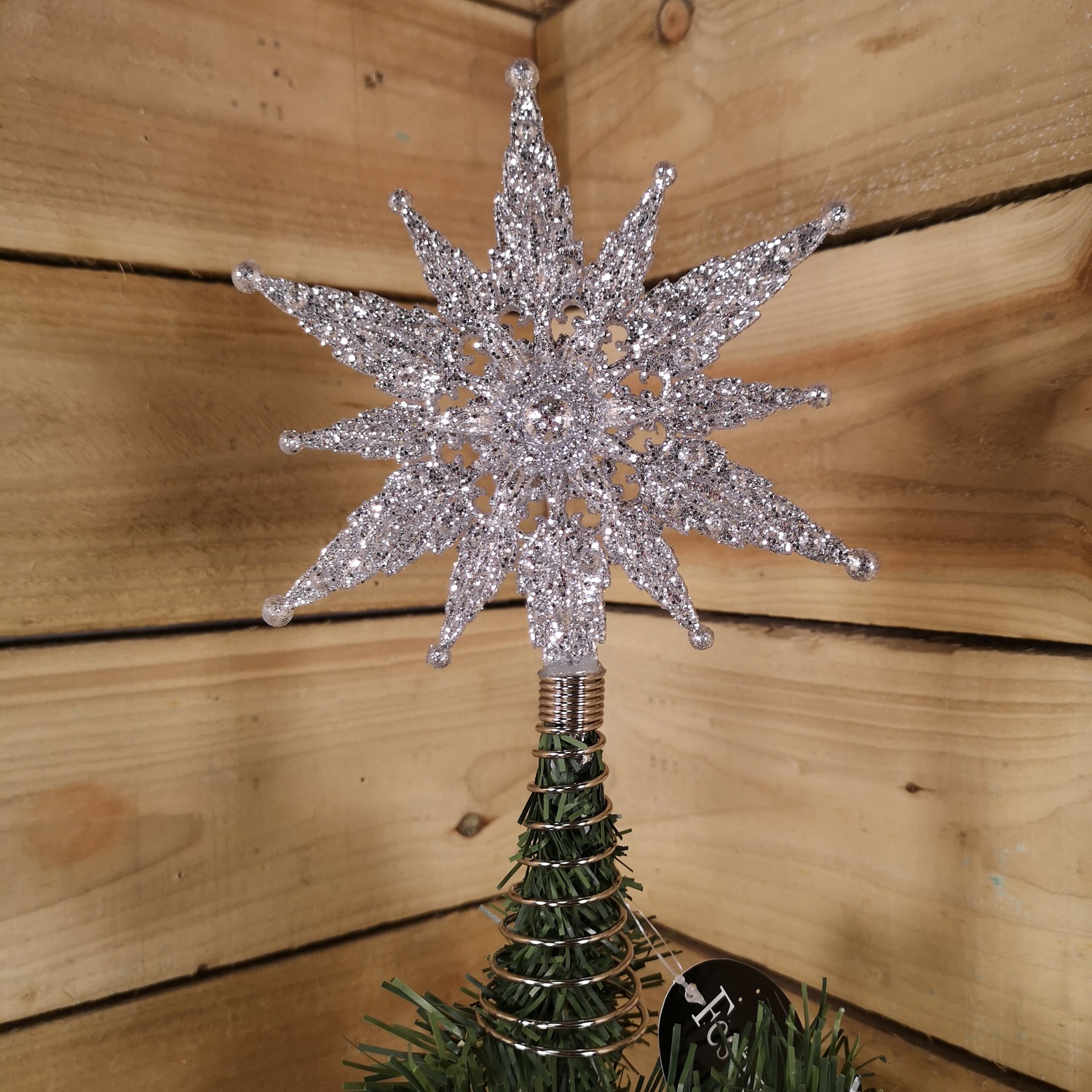 Christmas Silver Star Glitter Tree Topper