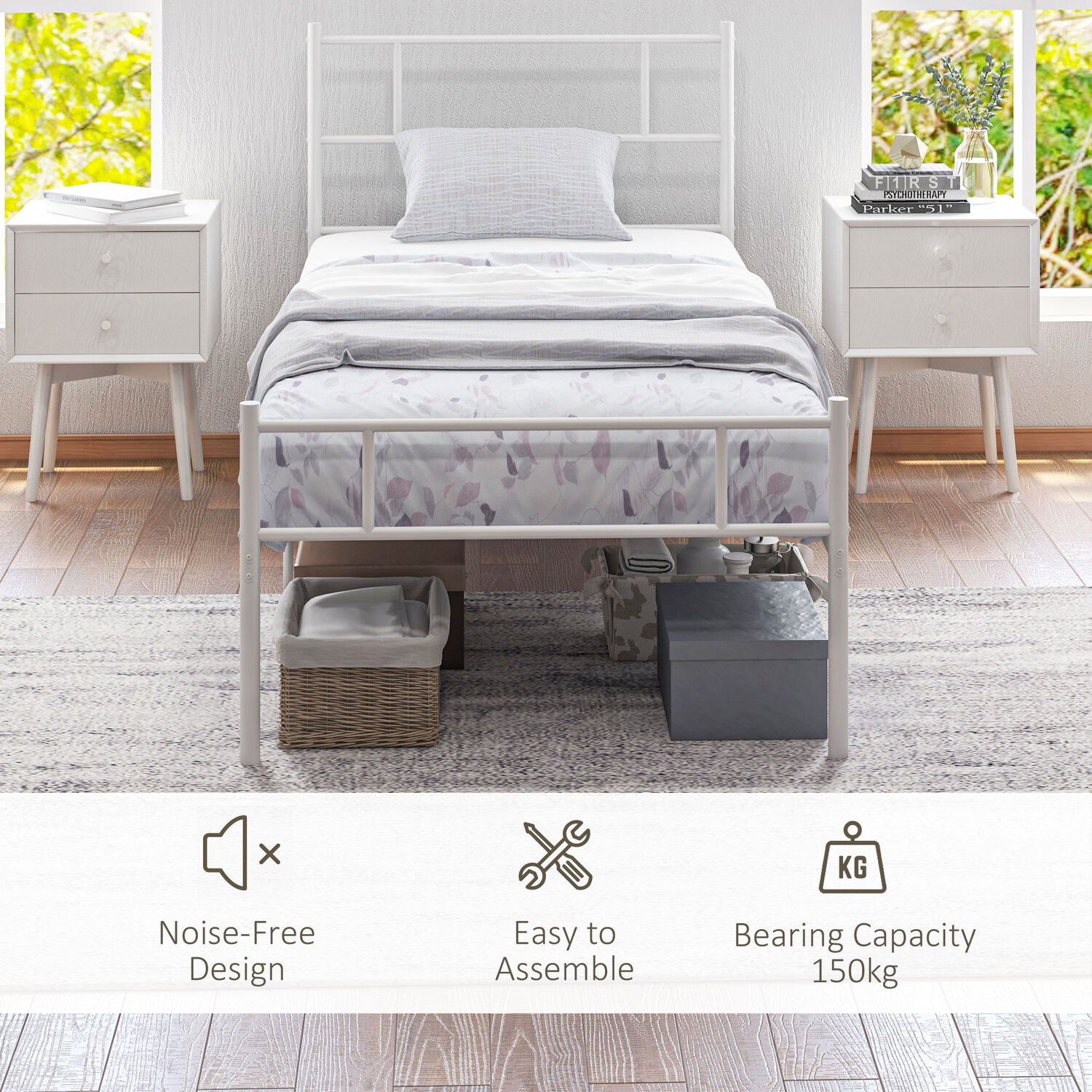 Single Metal Bed Frame with Headboard and Footboard