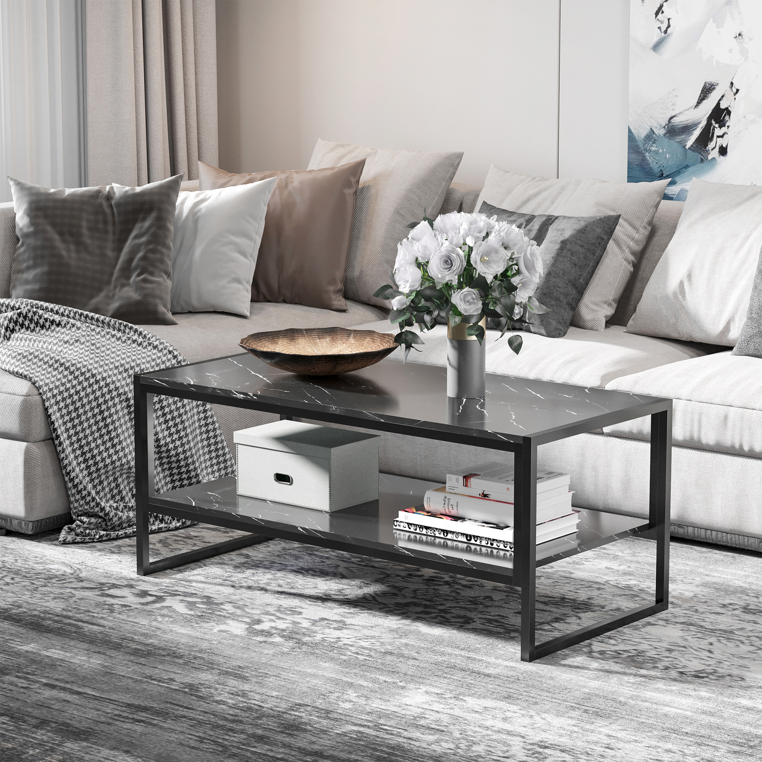 HOMCOM Marble Print Coffee Table