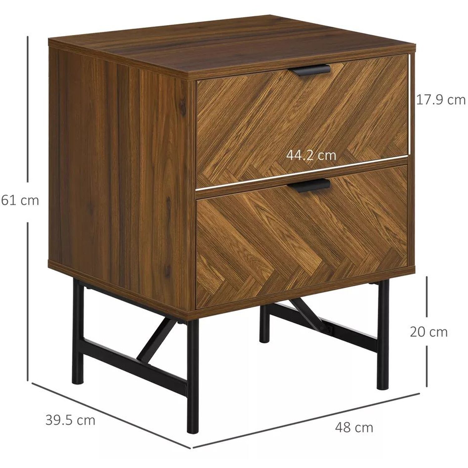 2 Drawer Wooden Chevron Bedside Table