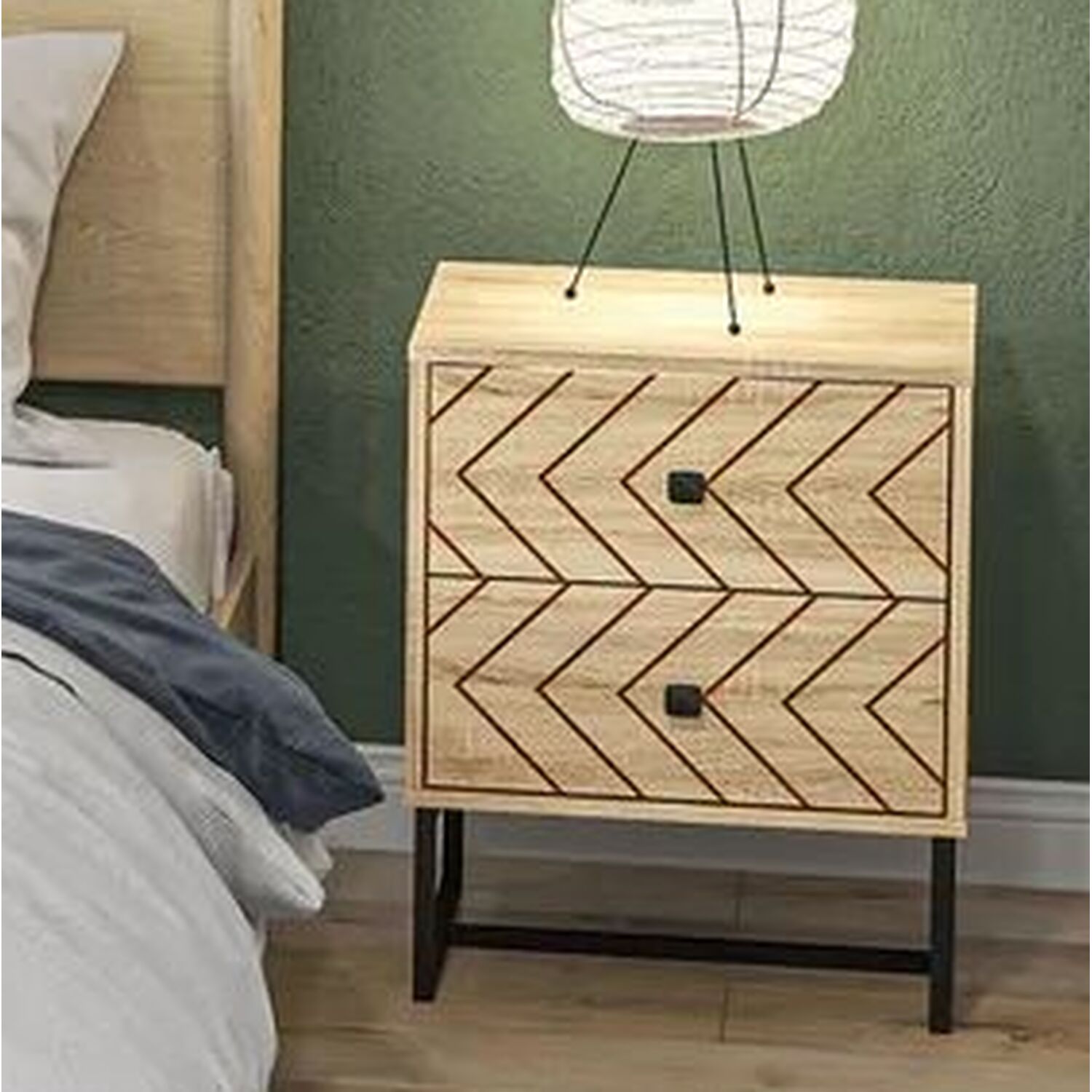 Zig Zag Chevron Bedside Table With Drawers