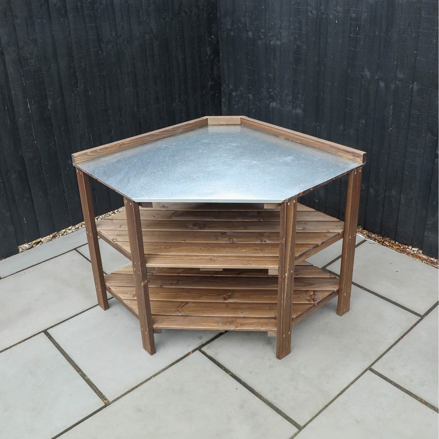 Outdoor Wooden Kitchen Corner Table Shelves Pressure Treated