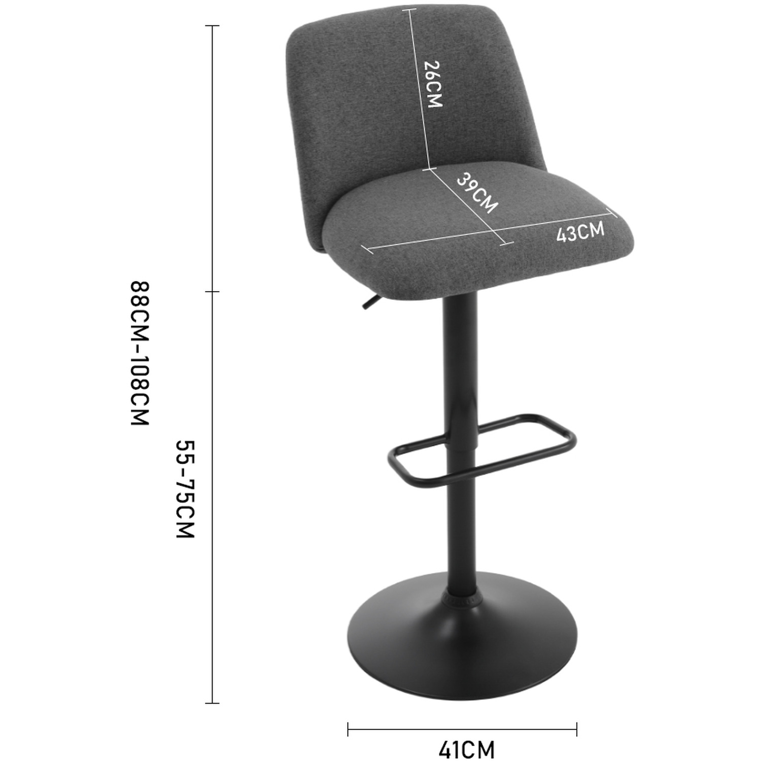 Set of 2 Swivel Linen Counter Bar Stools with Backrest