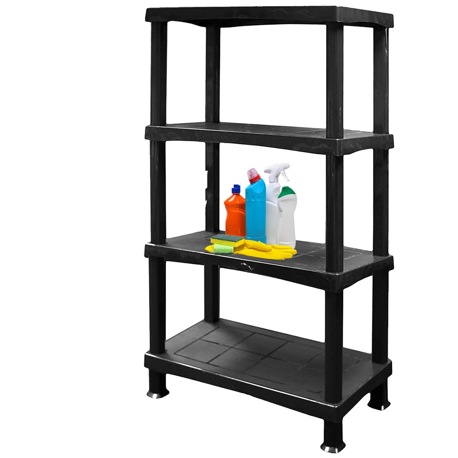 Extra Large Black Plastic 4 Tier Shelving Unit