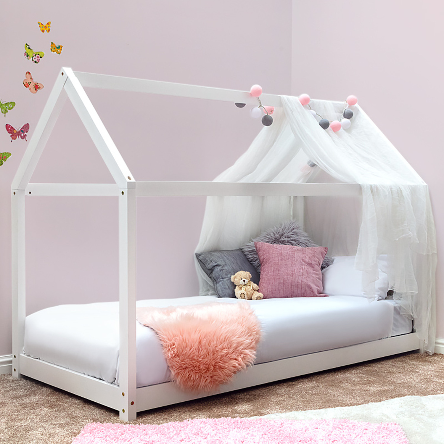 Treehouse House Style Solid Pine Kids Wooden Bed Frame