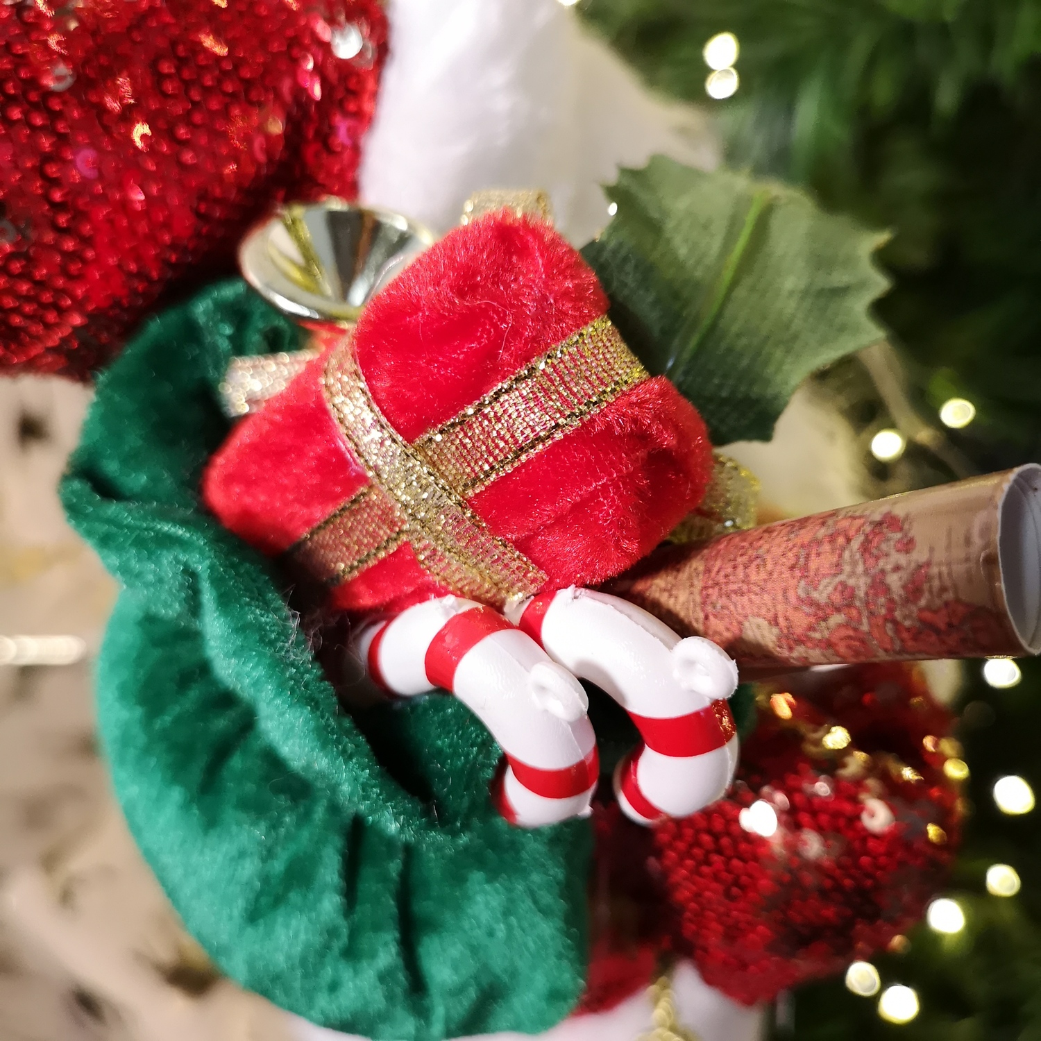 Luxury Traditional Standing Red Sequin Santa with Sack Christmas Decoration