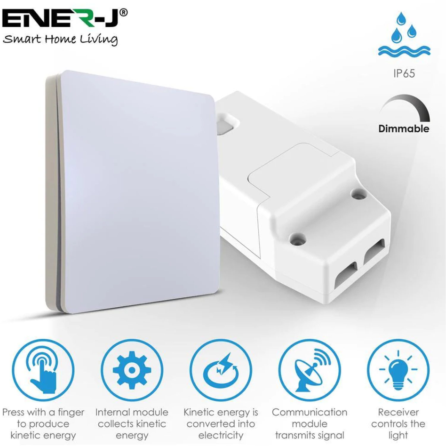 1 Gang Kinetic white Switch 100W RF Dimmable Receiver
