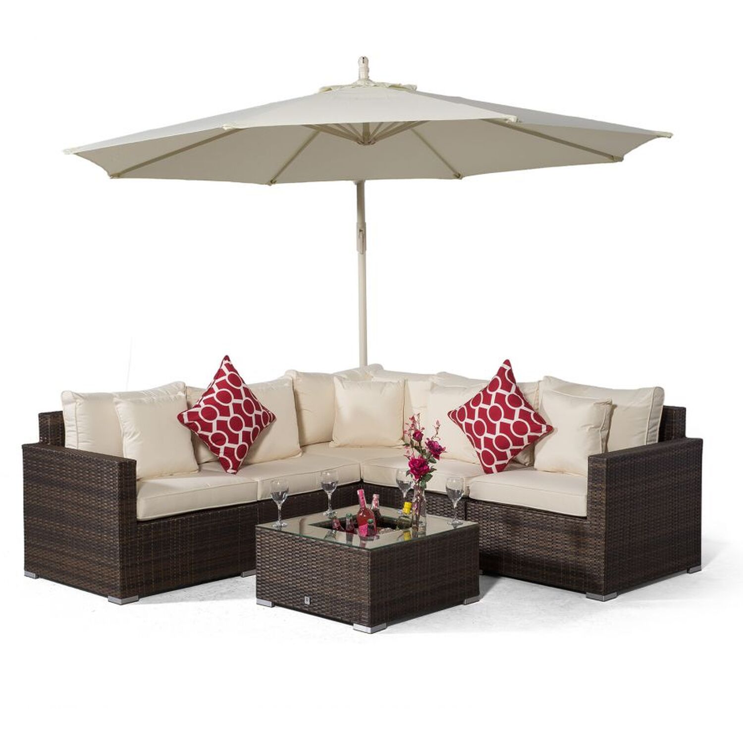 Havana 5 Seat Rattan Corner Sofa Set with Ice Bucket Coffee Table