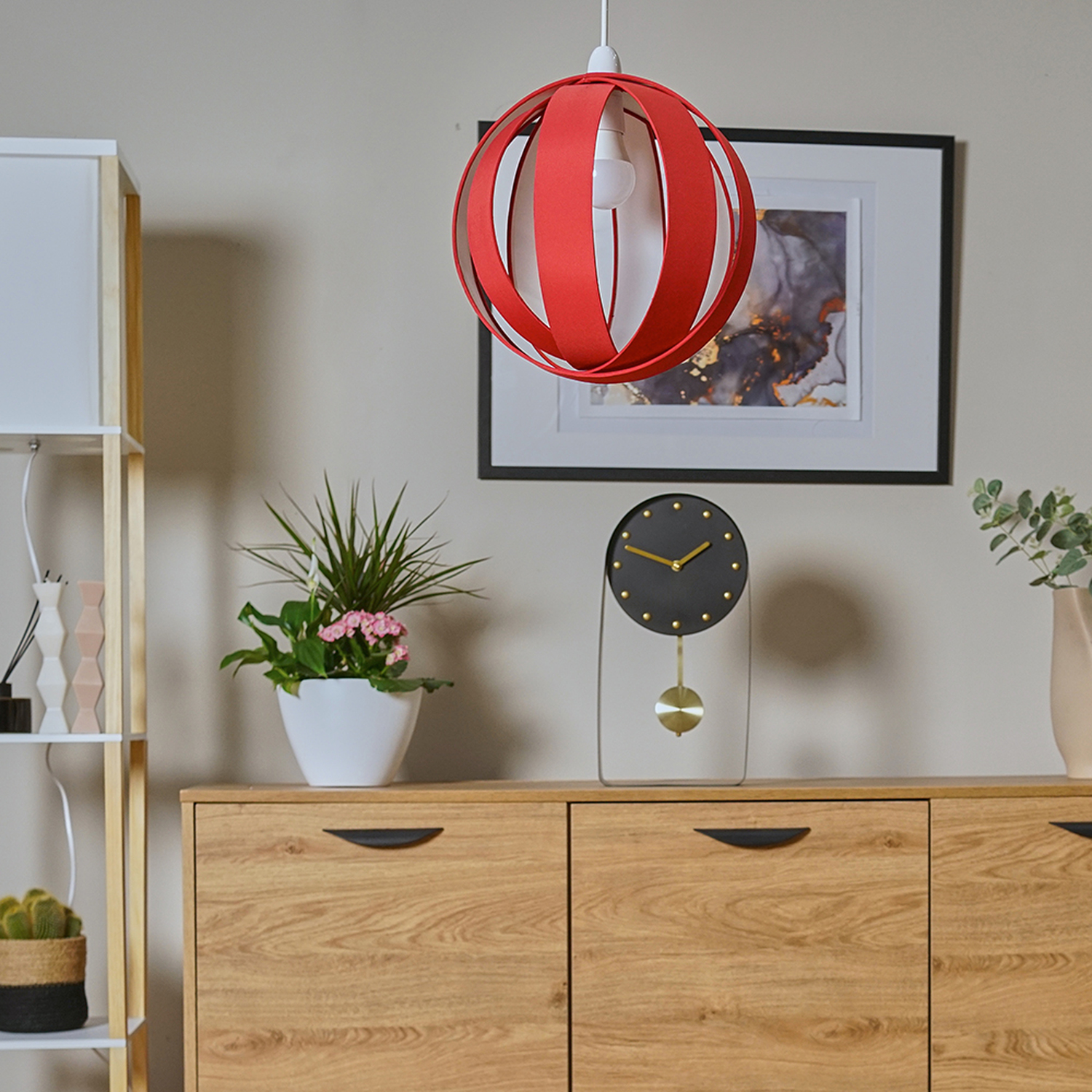 Red Modern Fabric Globe Ceiling Pendant Light Shade