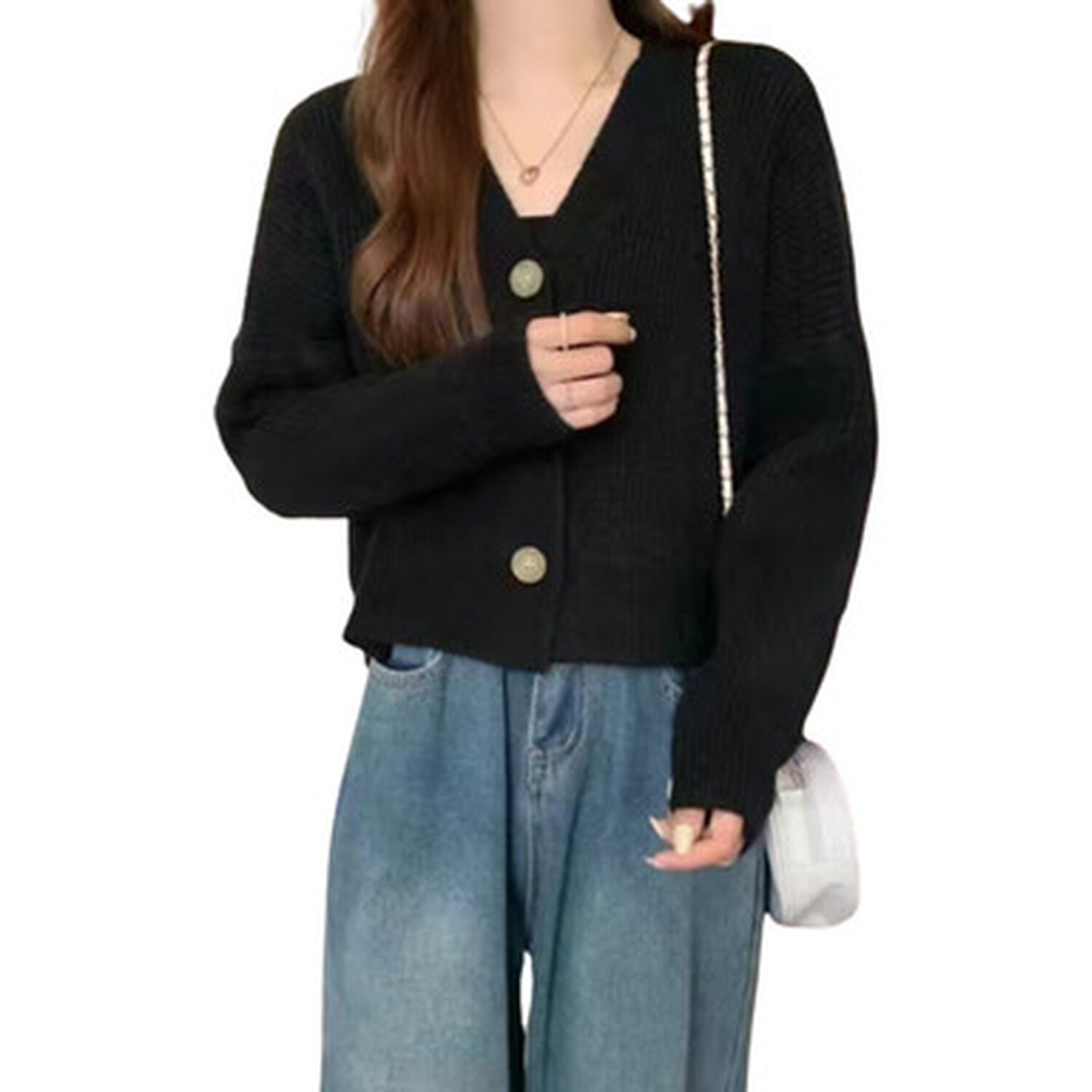 Loose V-neck Knitted Women's Short Cardigan