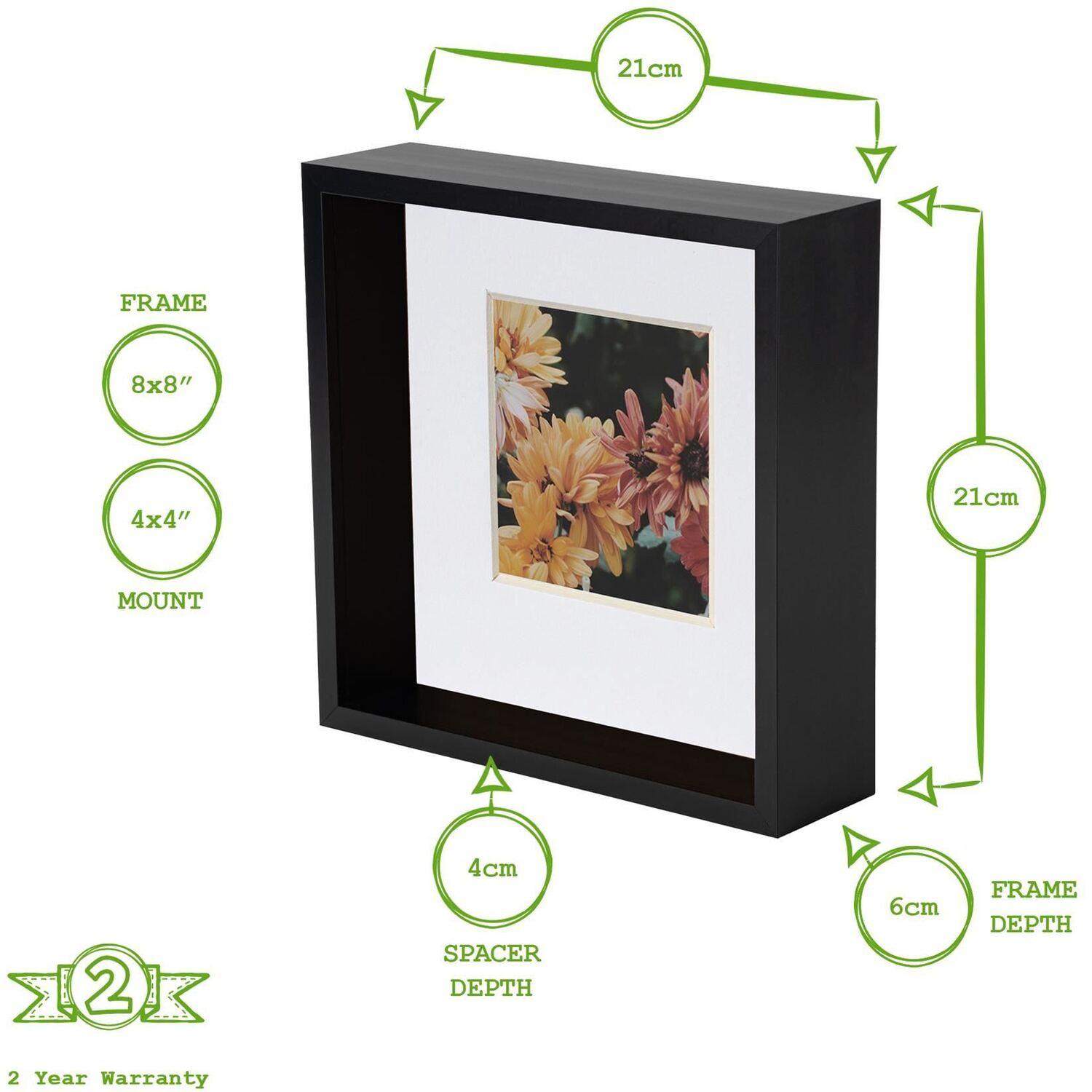 Nicola Spring 3D Deep Box Photo Frames - 8 x 8" with 4 x 4" Mount ...