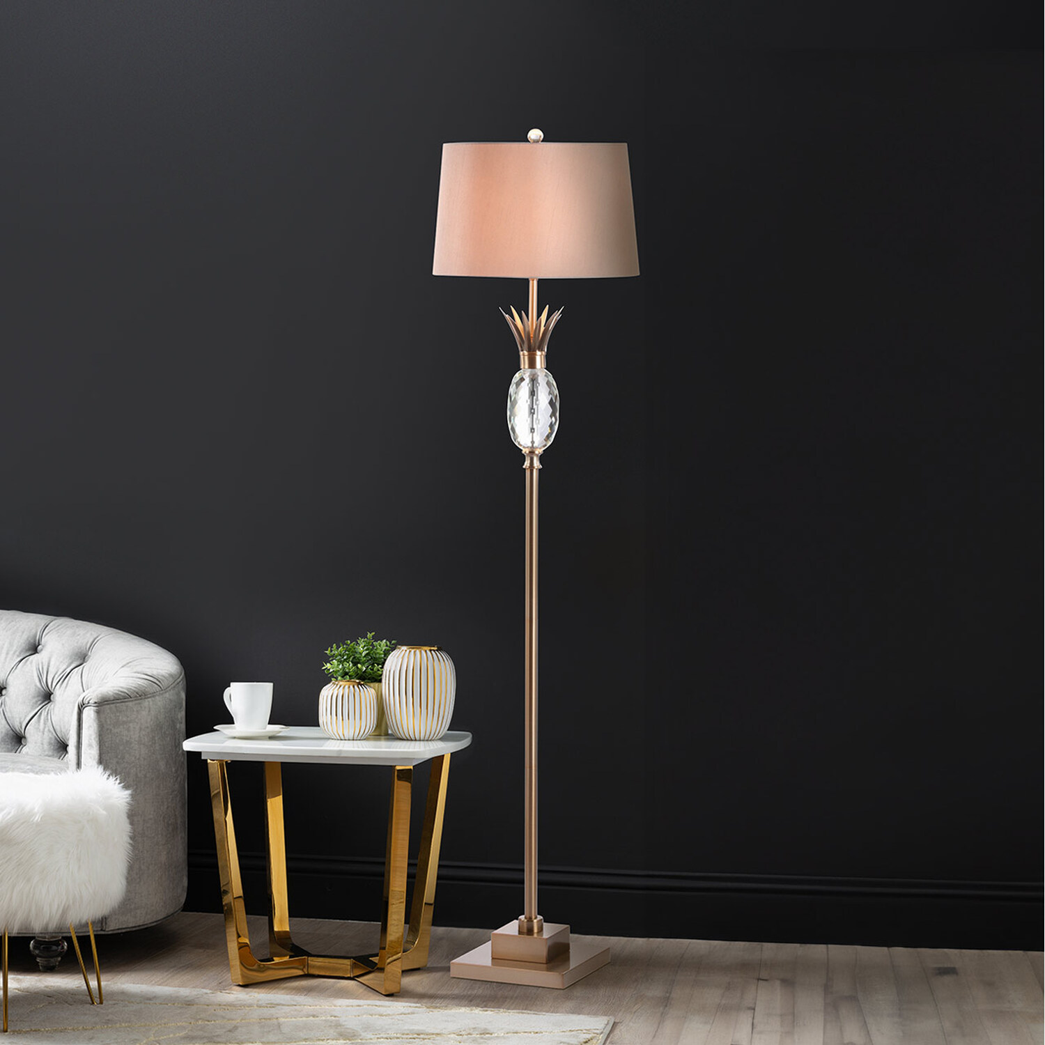 162.5cm Tall Metal Floor Lamp with Faux Silk Shade