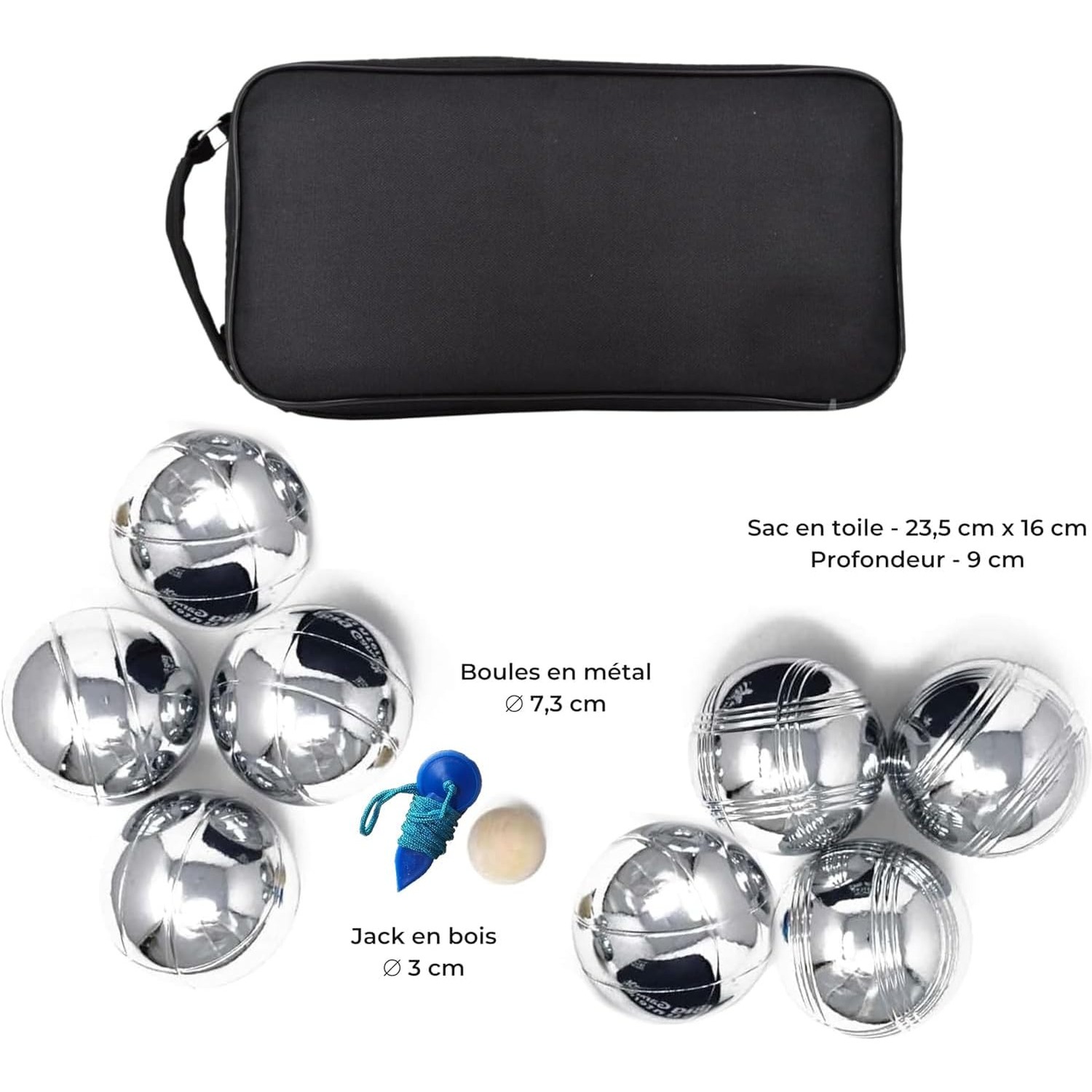 Pack Of 8 Boules Petanque Bowls Set Chrome Plated
