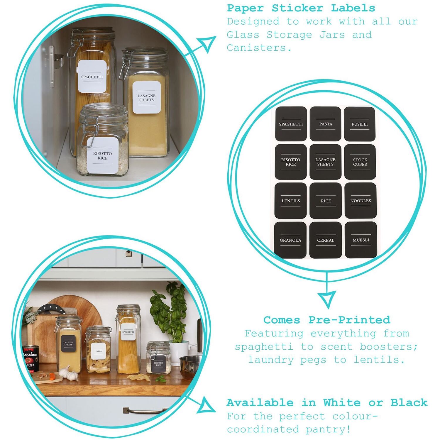 Storage Jar Labels - Black - Pack of 108 Labels