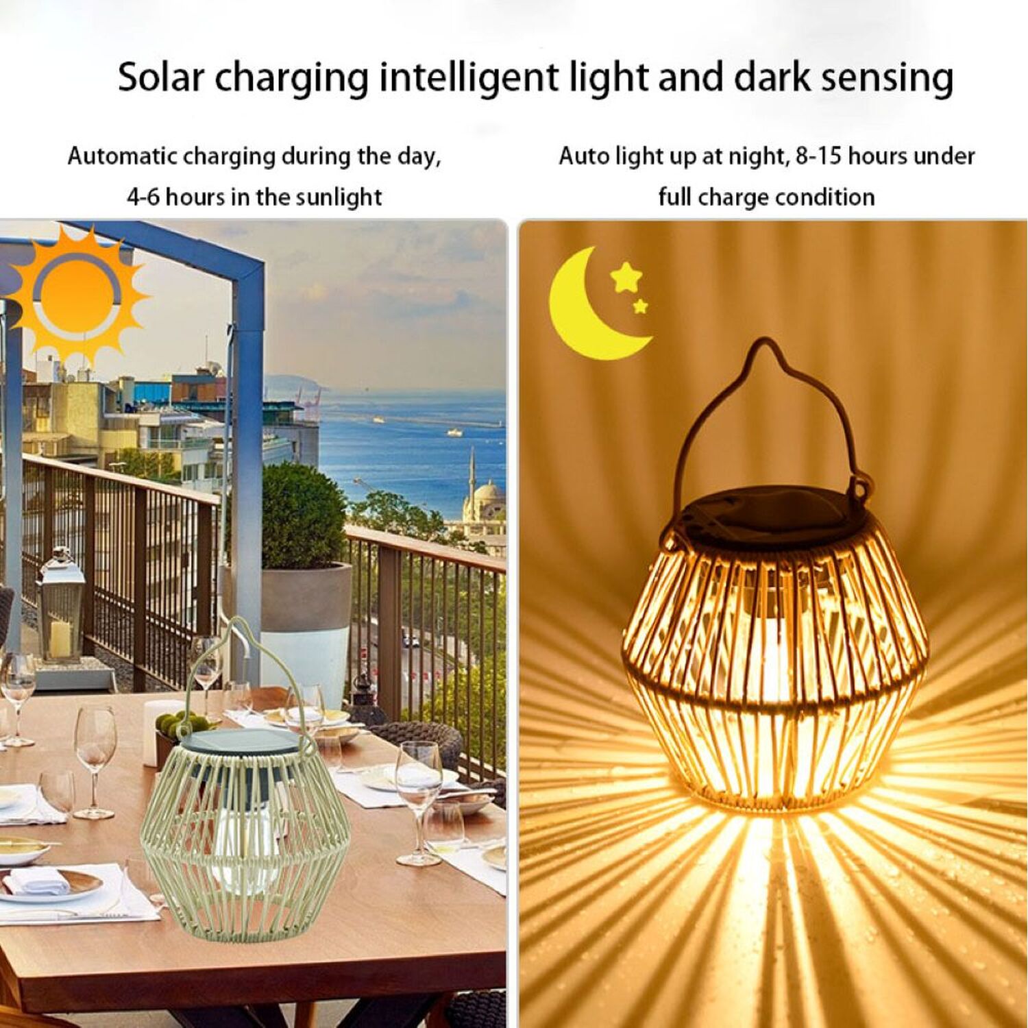 Solar Bamboo Carrying Basket Night Light Decorate Outdoor Courtyard