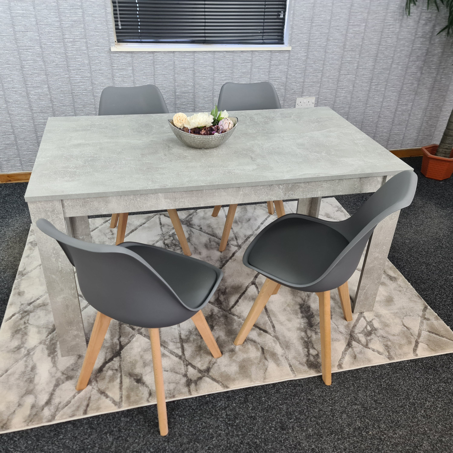 Stone Grey Effect Table with 4 Chairs Dining Set