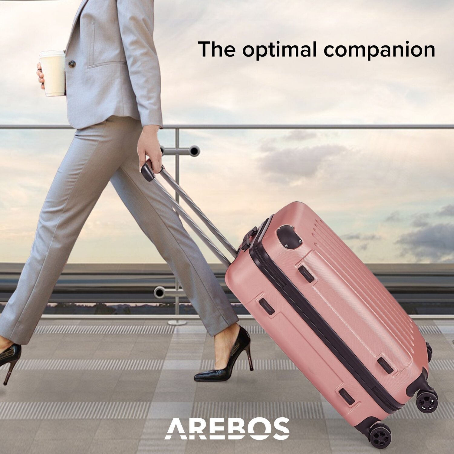 Set of 3 ABS Hard Shell Travel Suitcases With Telescopic Handle
