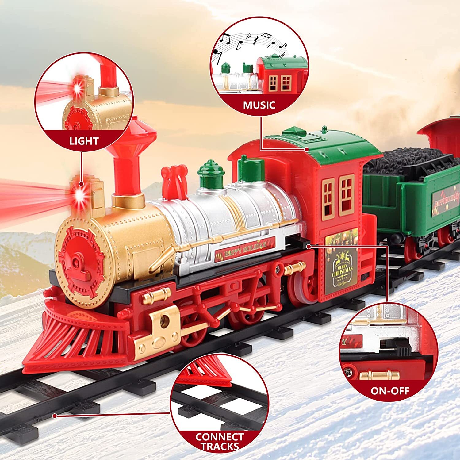 13 Piece Classic Toy Train Set with Headlight Smoke and Sounds