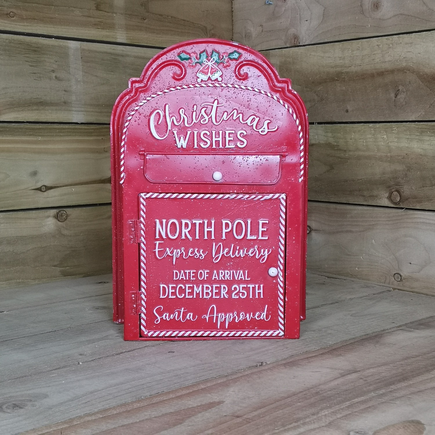 Red with White Detail Christmas Wishes Metal Post Box