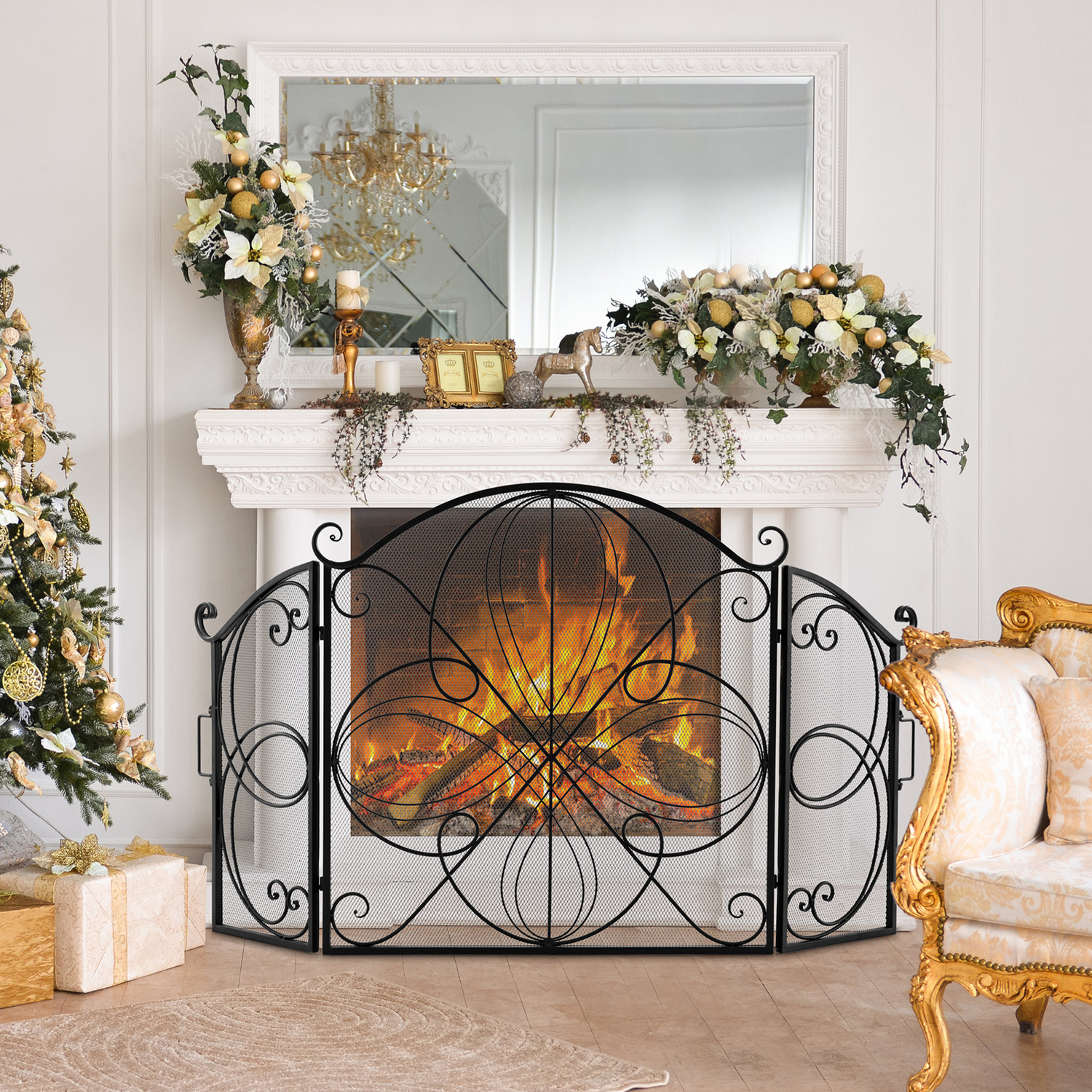 3-Panel Folding Spark Guard Fireplace Screen